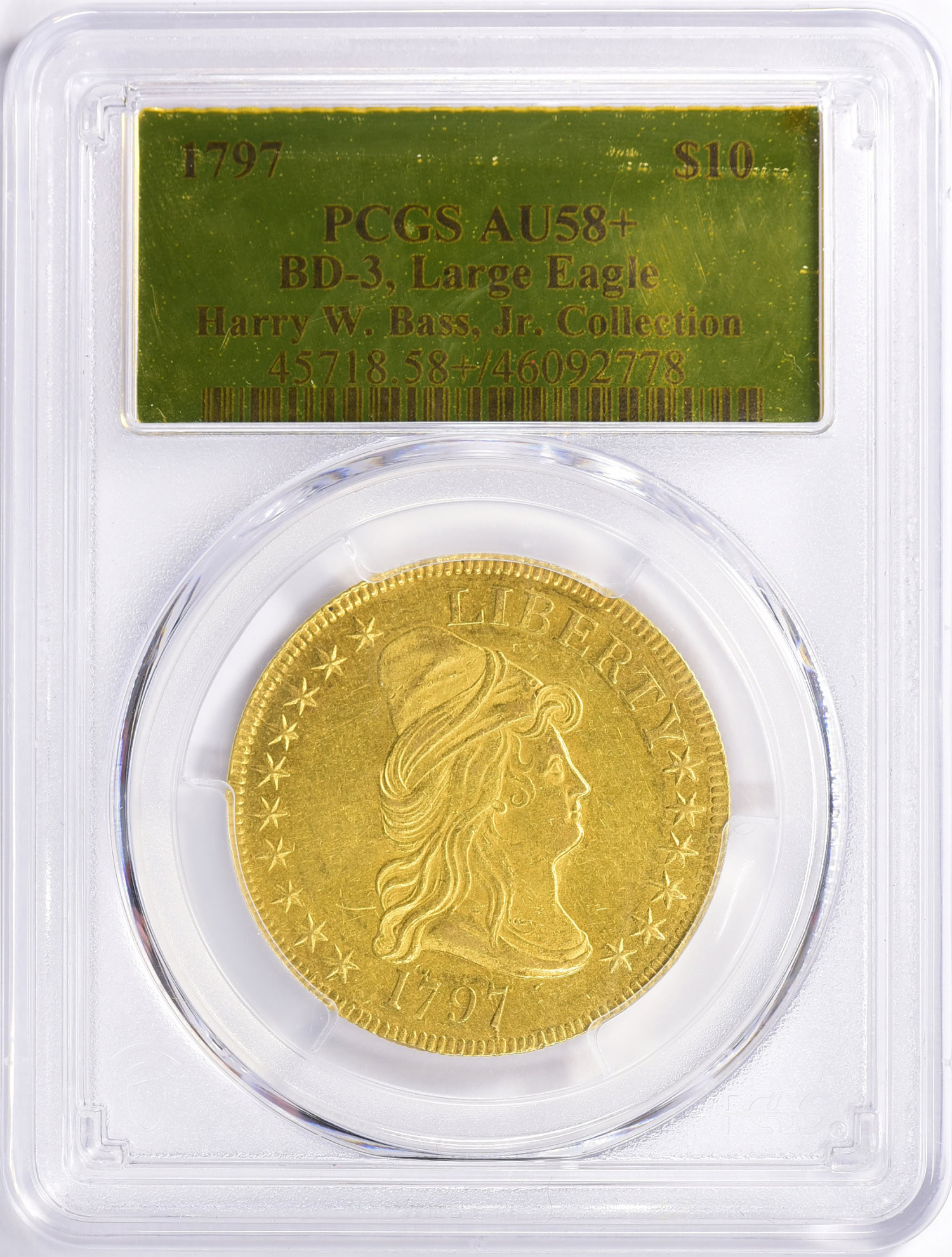 1797 Capped Bust Gold Eagle BD-3 Large Eagle PCGS AU-58+ (Gold Foil ...