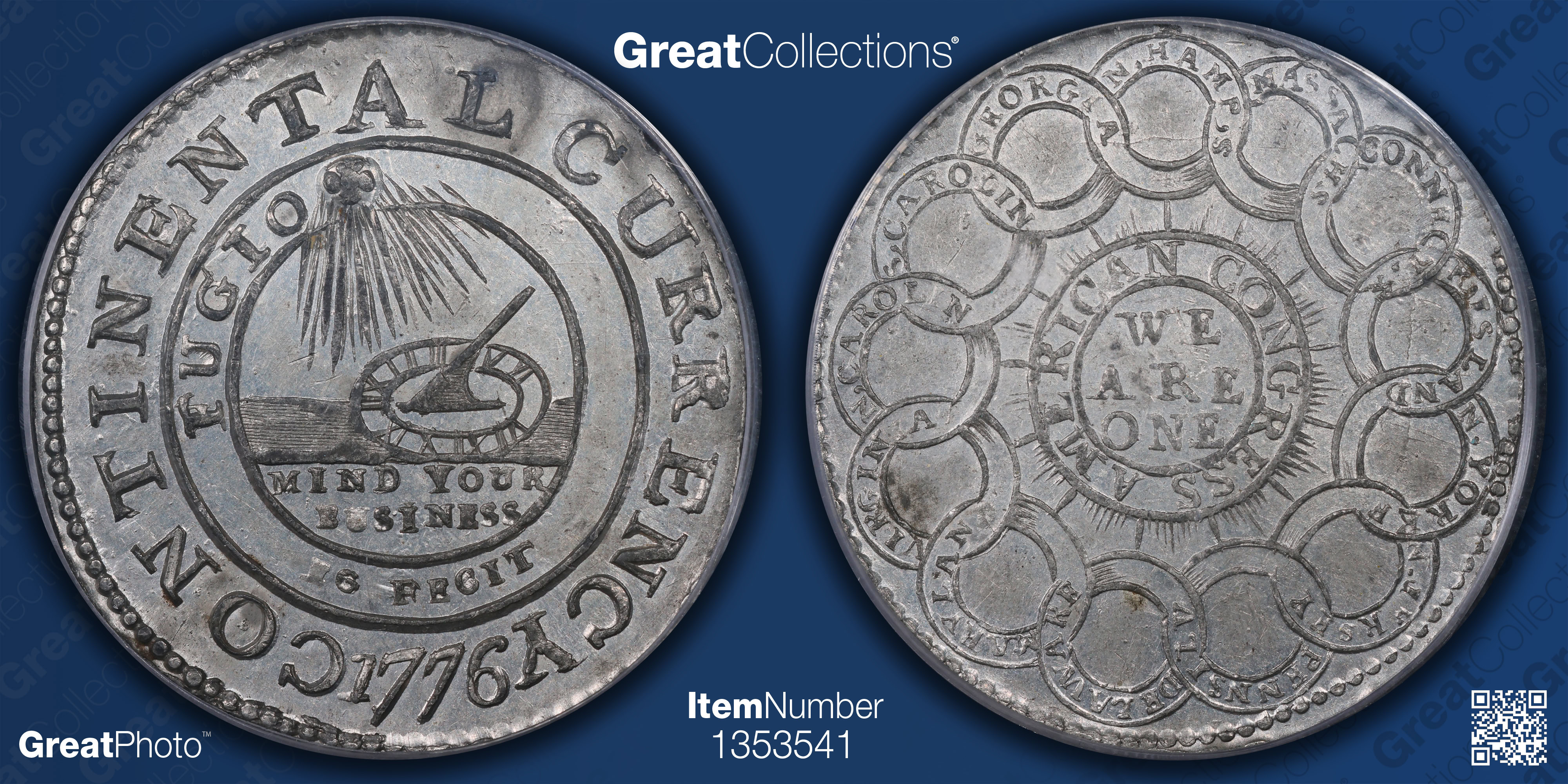 1776 Continental Currency EG FECIT, Pewter PCGS MS-64 (CAC Green ...