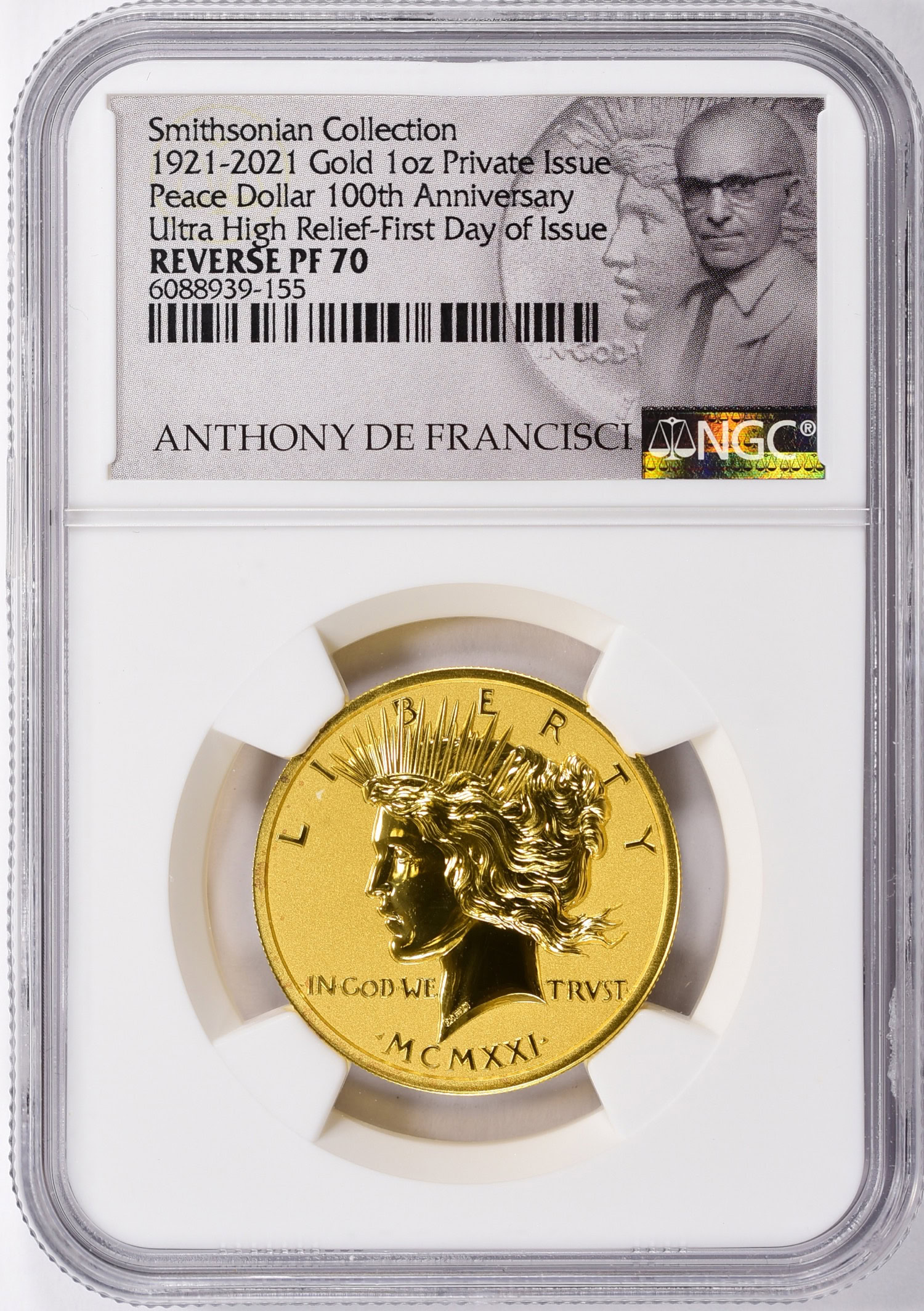 1921-2021 Gold 1 oz. Private Issue Peace Dollar 100th Anniversary Ultra ...