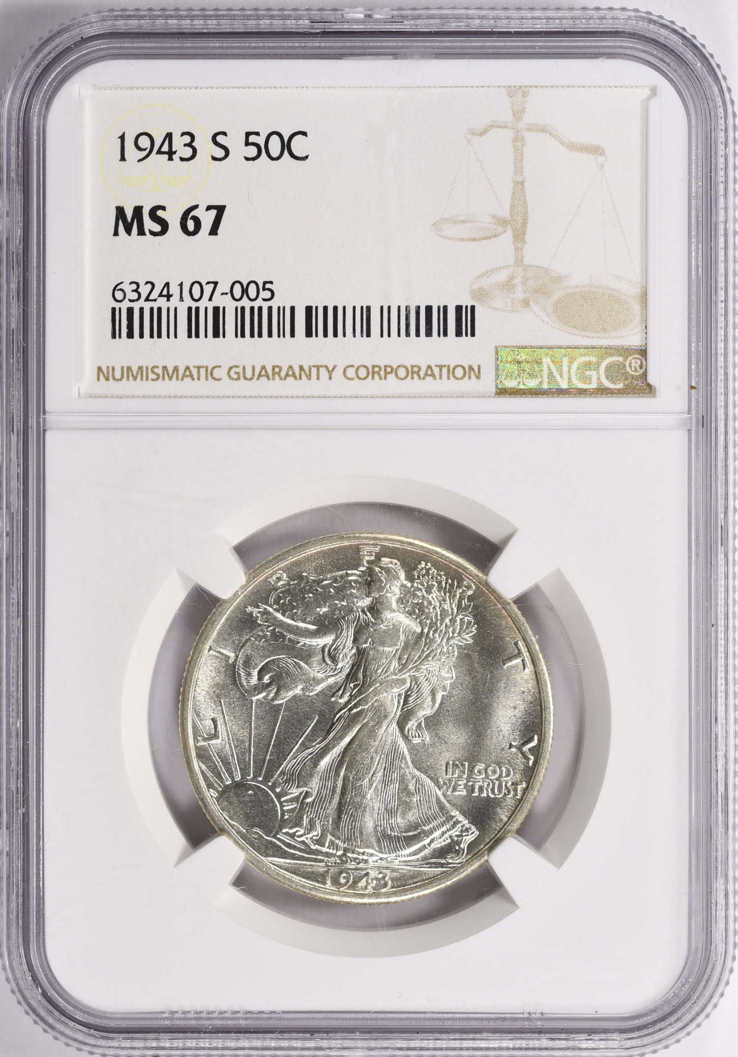 1943-S Walking Liberty Half Dollar NGC MS-67 (Item 1353891) | GreatCollections Coin Auctions