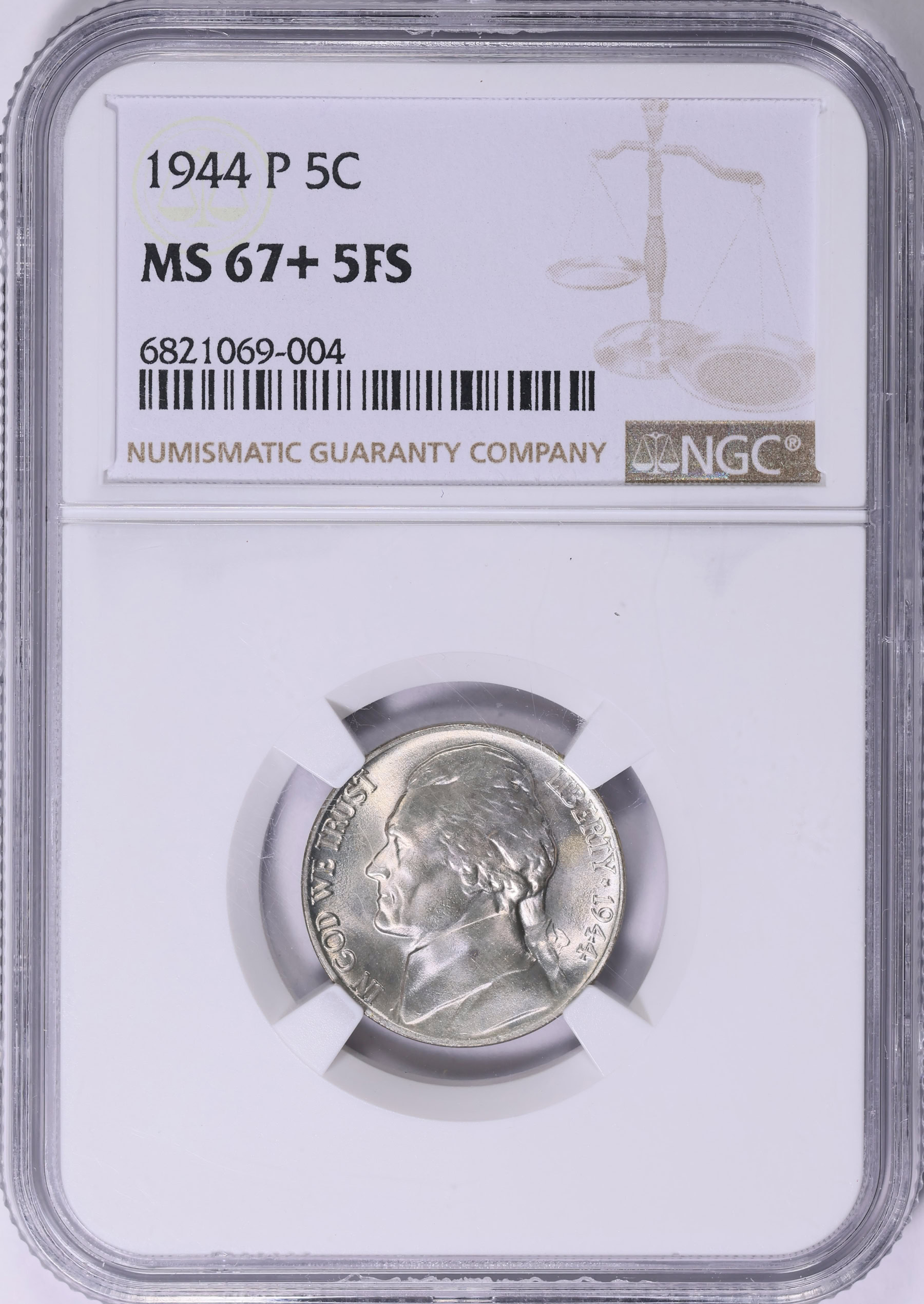 1944-P Jefferson Nickel NGC MS-67+ 5FS (Item 1354132) | GreatCollections Coin Auctions