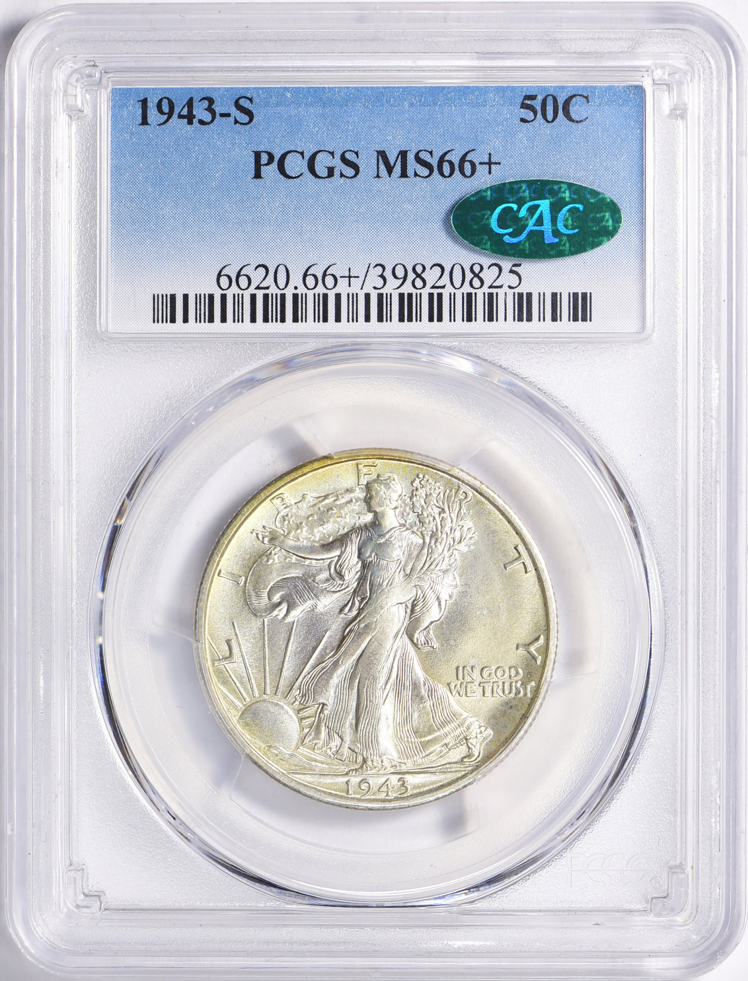 1943-S Walking Liberty Half Dollar PCGS MS-66+ (CAC Green) (Item 1354480) | GreatCollections ...