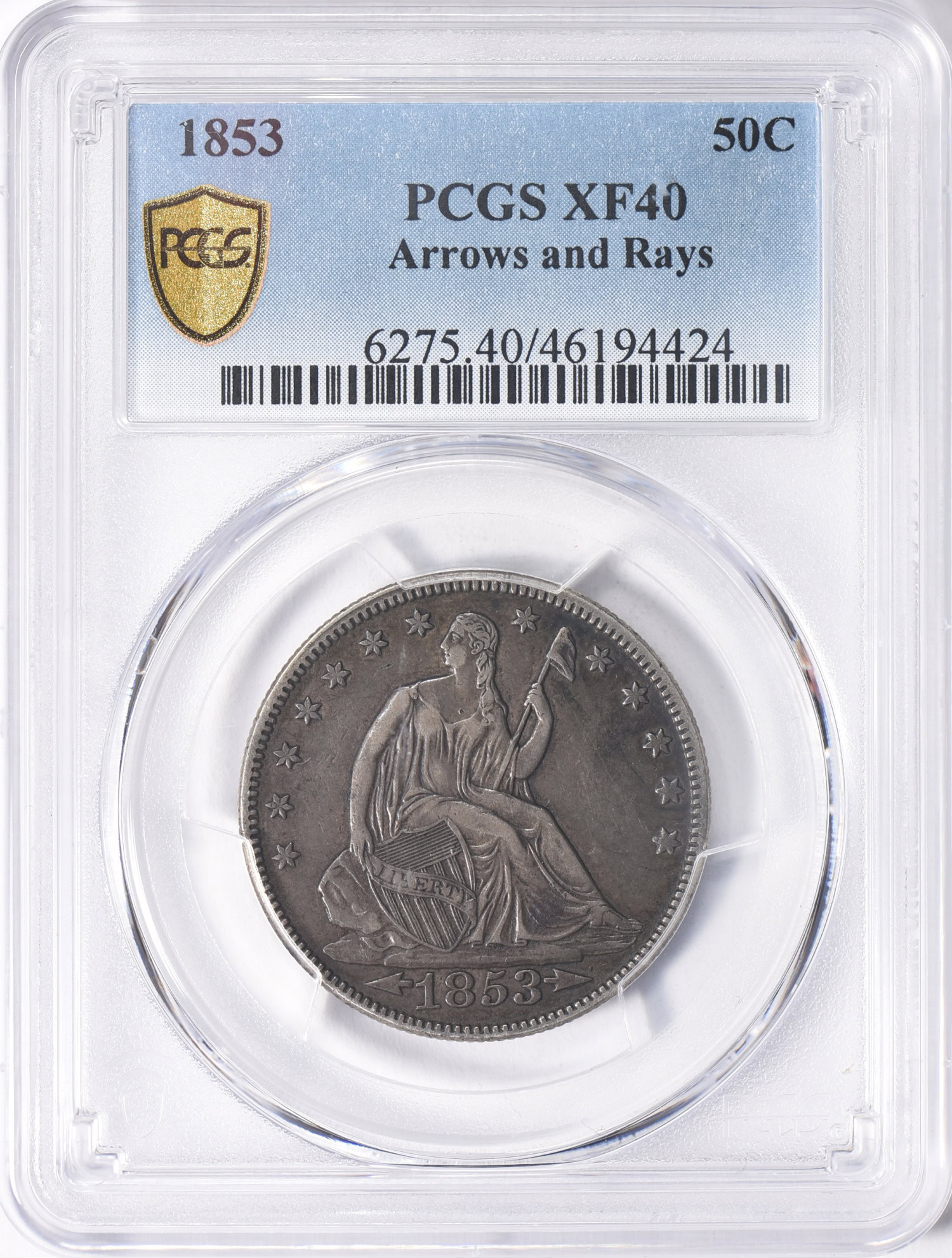 1853 Seated Liberty Half Dollar Arrows and Rays PCGS XF-40 (Item 1356195) | GreatCollections ...