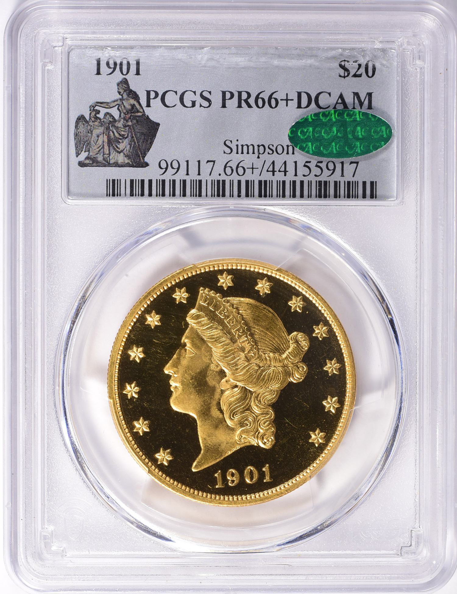 1901 Liberty Gold Double Eagle PCGS Proof-66+ DCAM (CAC Green) (Simpson ...