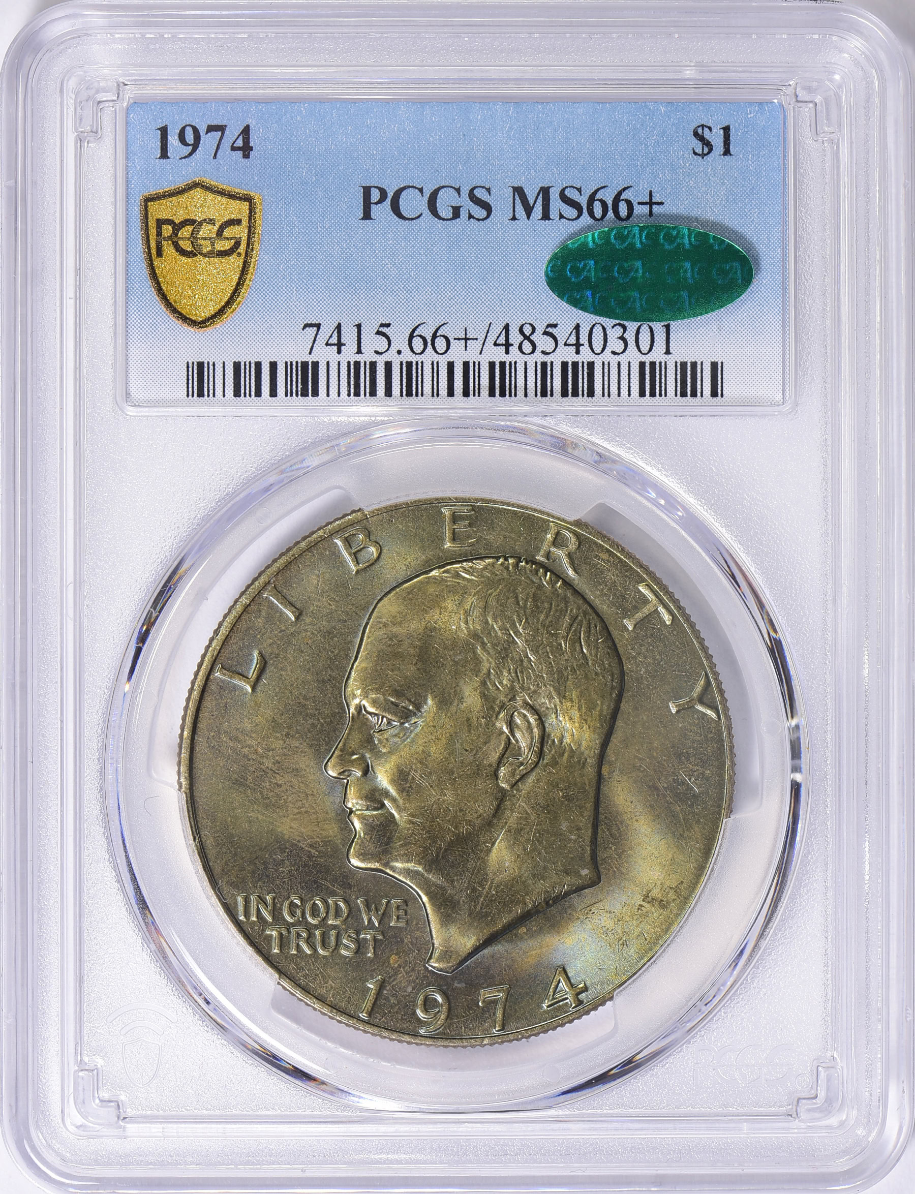 1974 Eisenhower Dollar PCGS MS-66+ (CAC Green) (Toned) (Item 1357840 ...