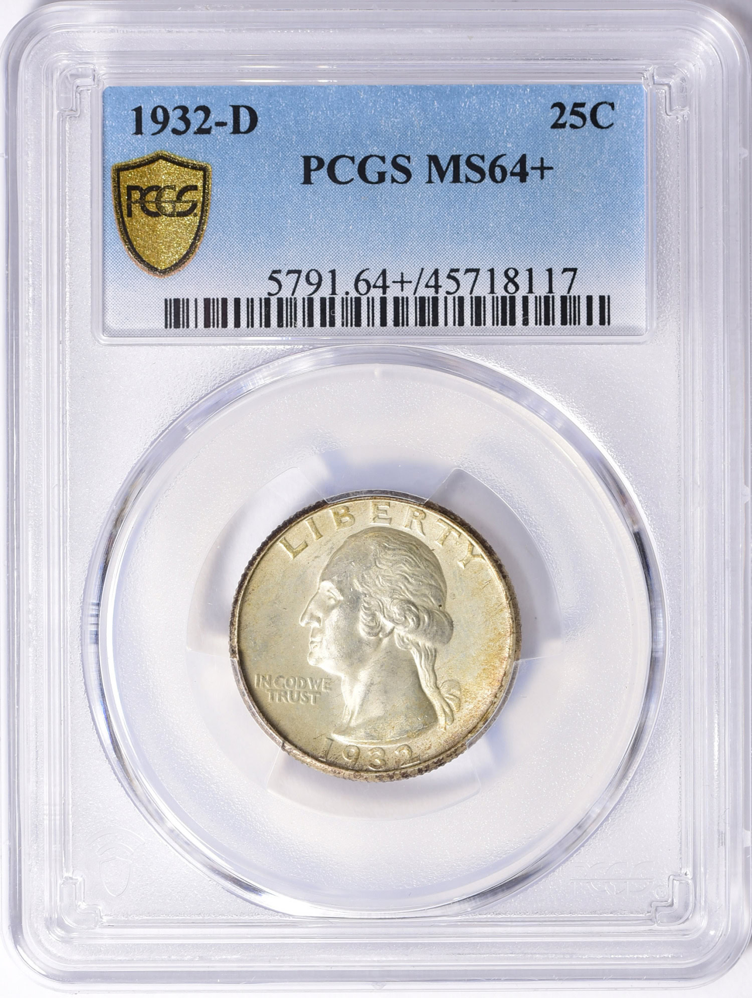 1932-D Washington Quarter PCGS MS-64+ (Toned) (Item 1360186) | GreatCollections Coin Auctions