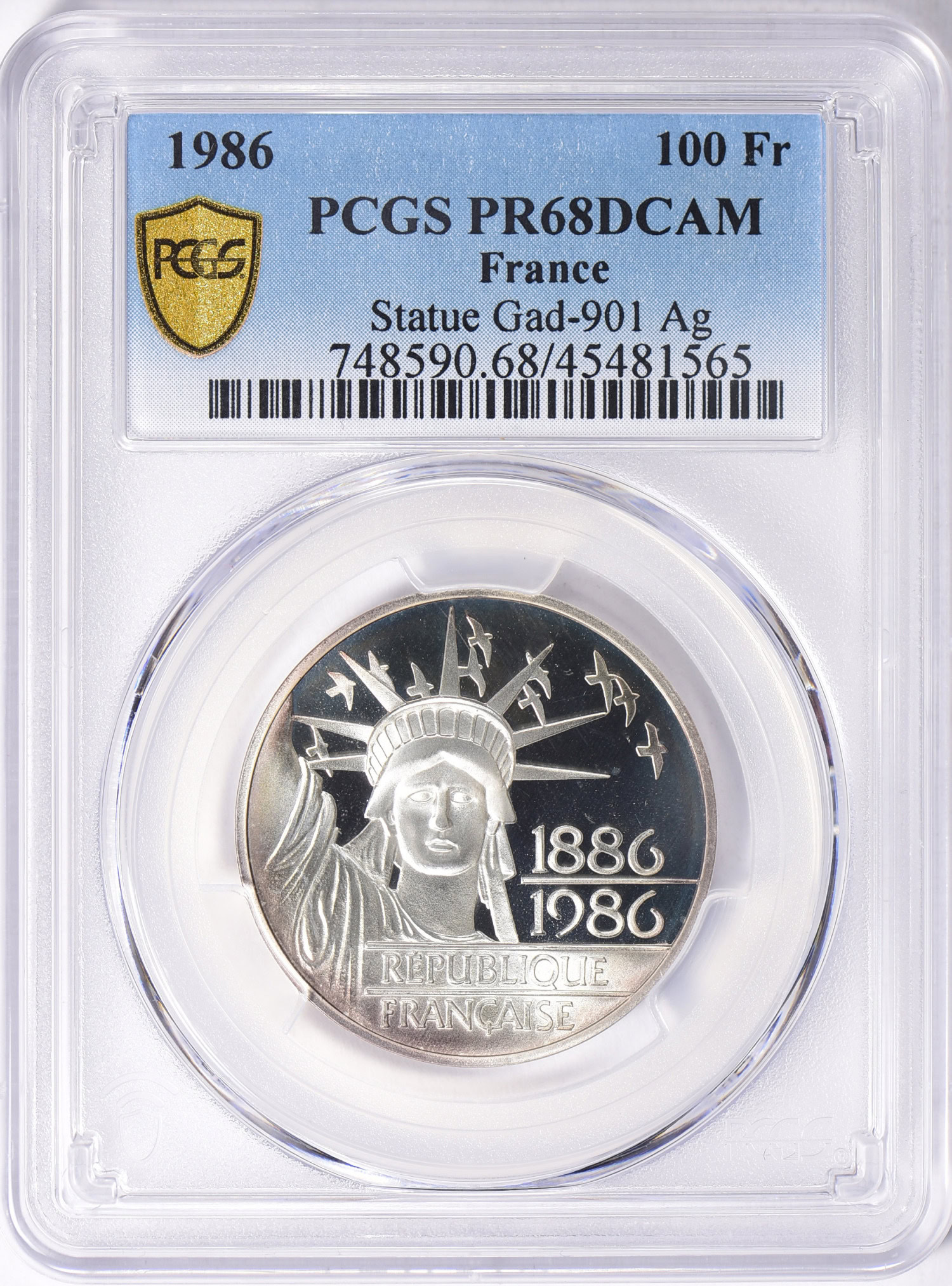 France 1986 Silver 100 Francs Statue of Liberty Centennial Gad-901 ...
