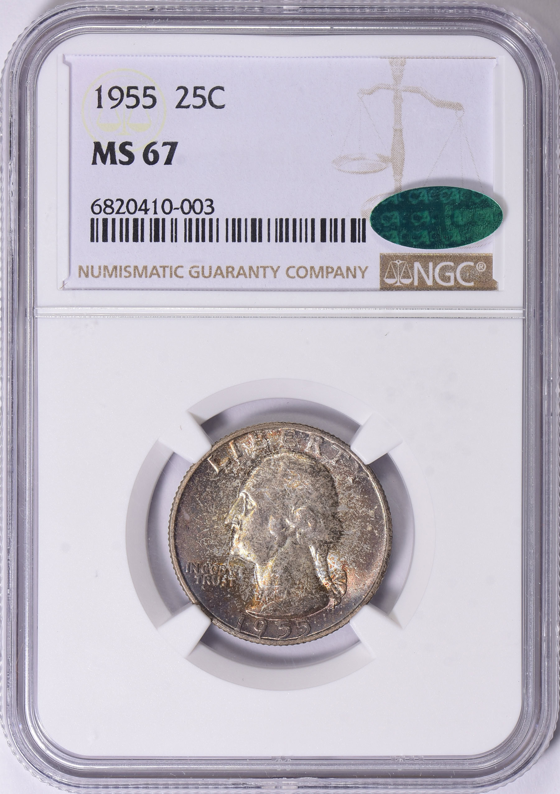 1955 Washington Quarter NGC MS-67 (CAC Green) (Toned) (Item 1362645 ...