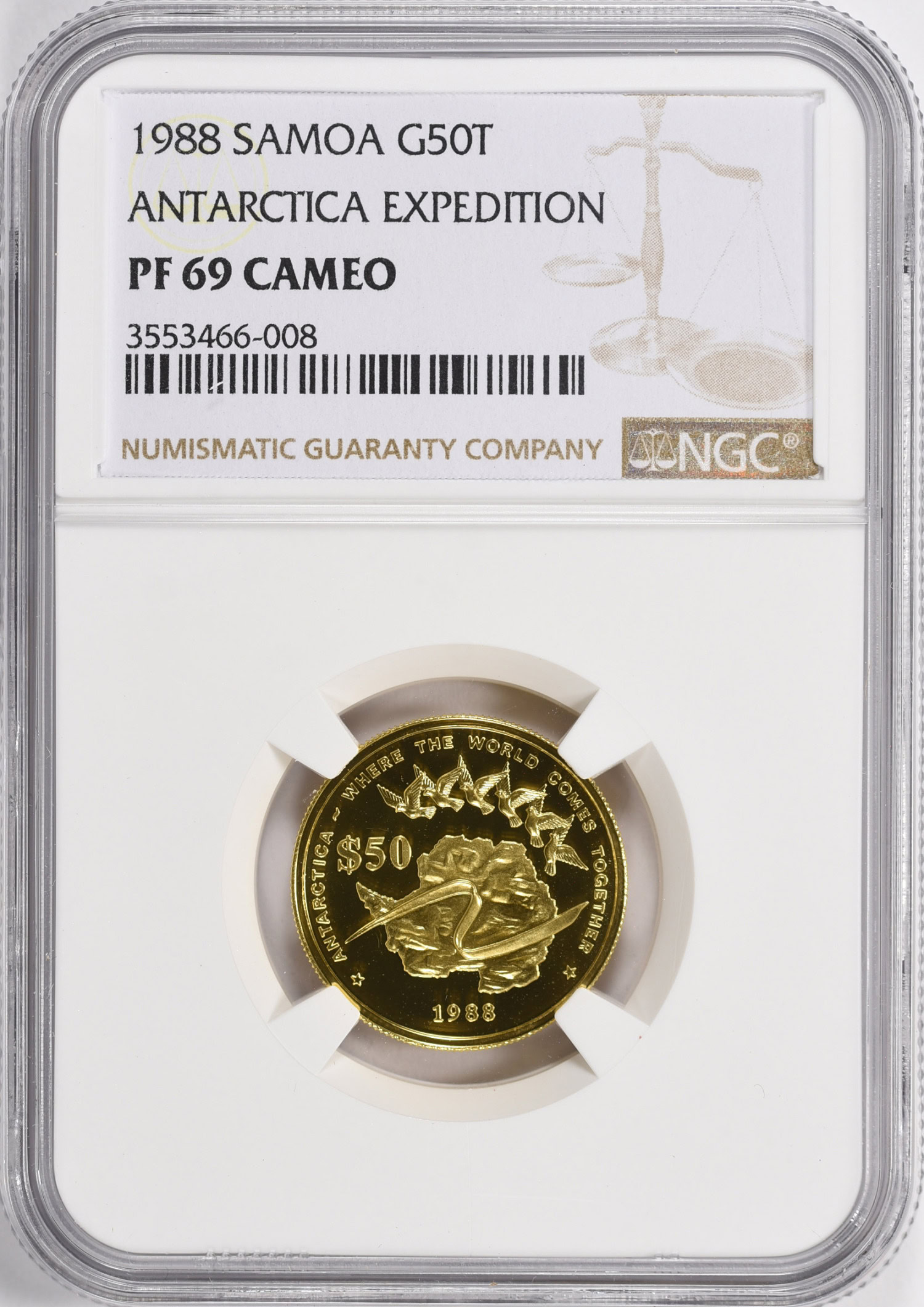 Samoa 1988 Gold 50 Tala Trans-Antarctica Expedition KM-78 NGC Proof-69 ...