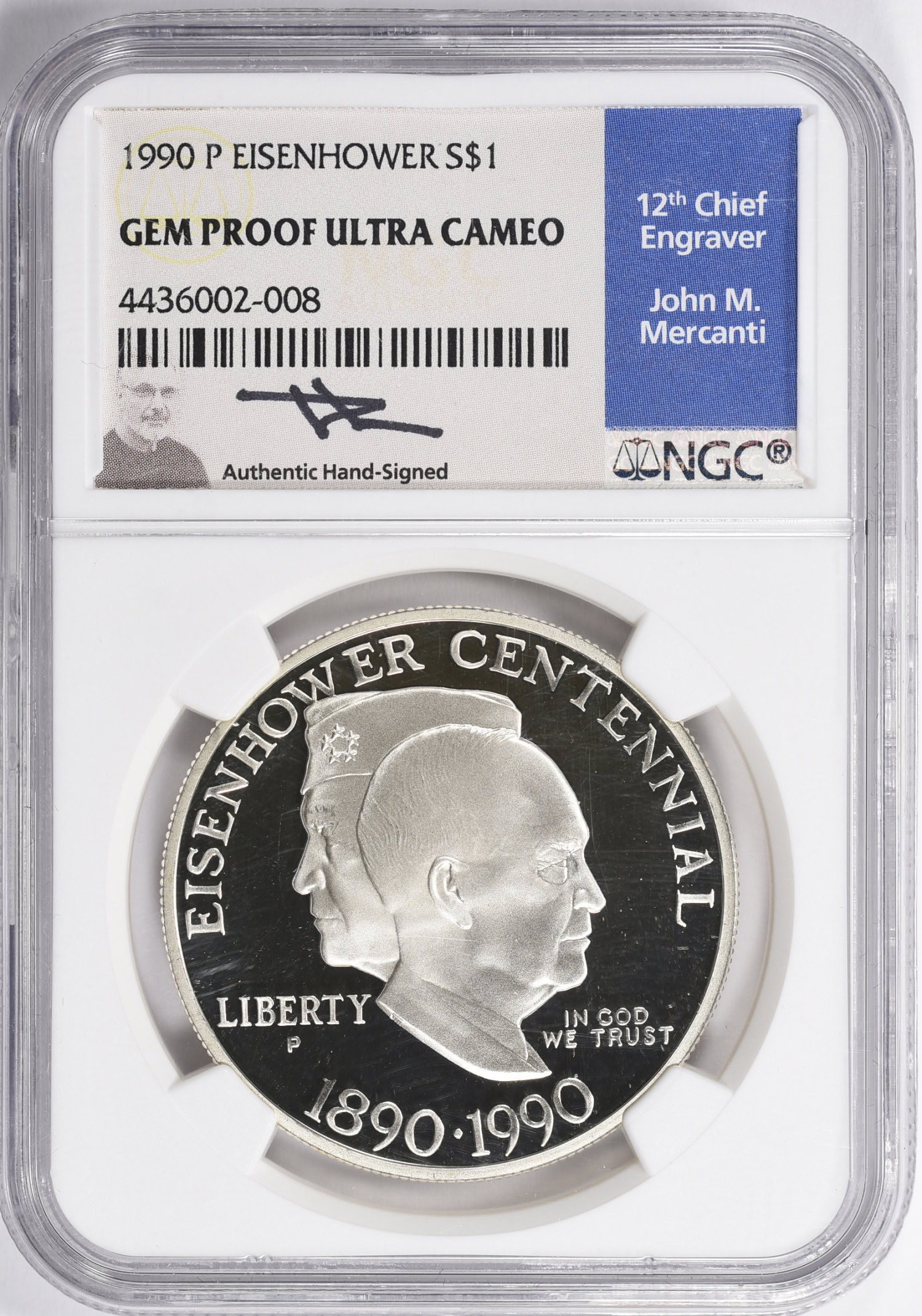 1990-P Eisenhower Centennial Silver Dollar NGC Gem Proof UC (Mercanti ...