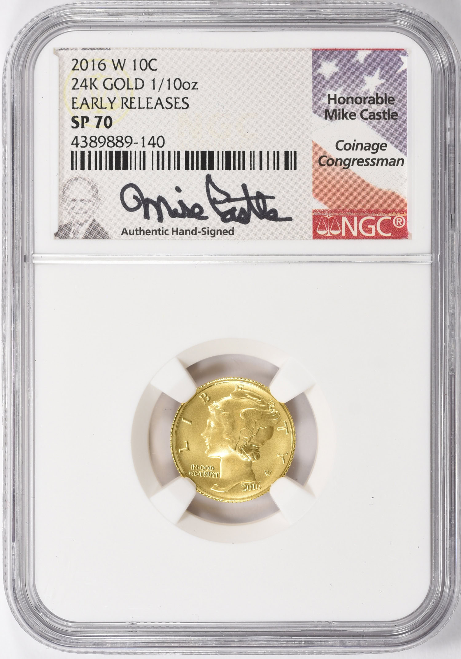 2016-W Gold Mercury Dime 100th Anniversary. Early Releases NGC SP-70 ...