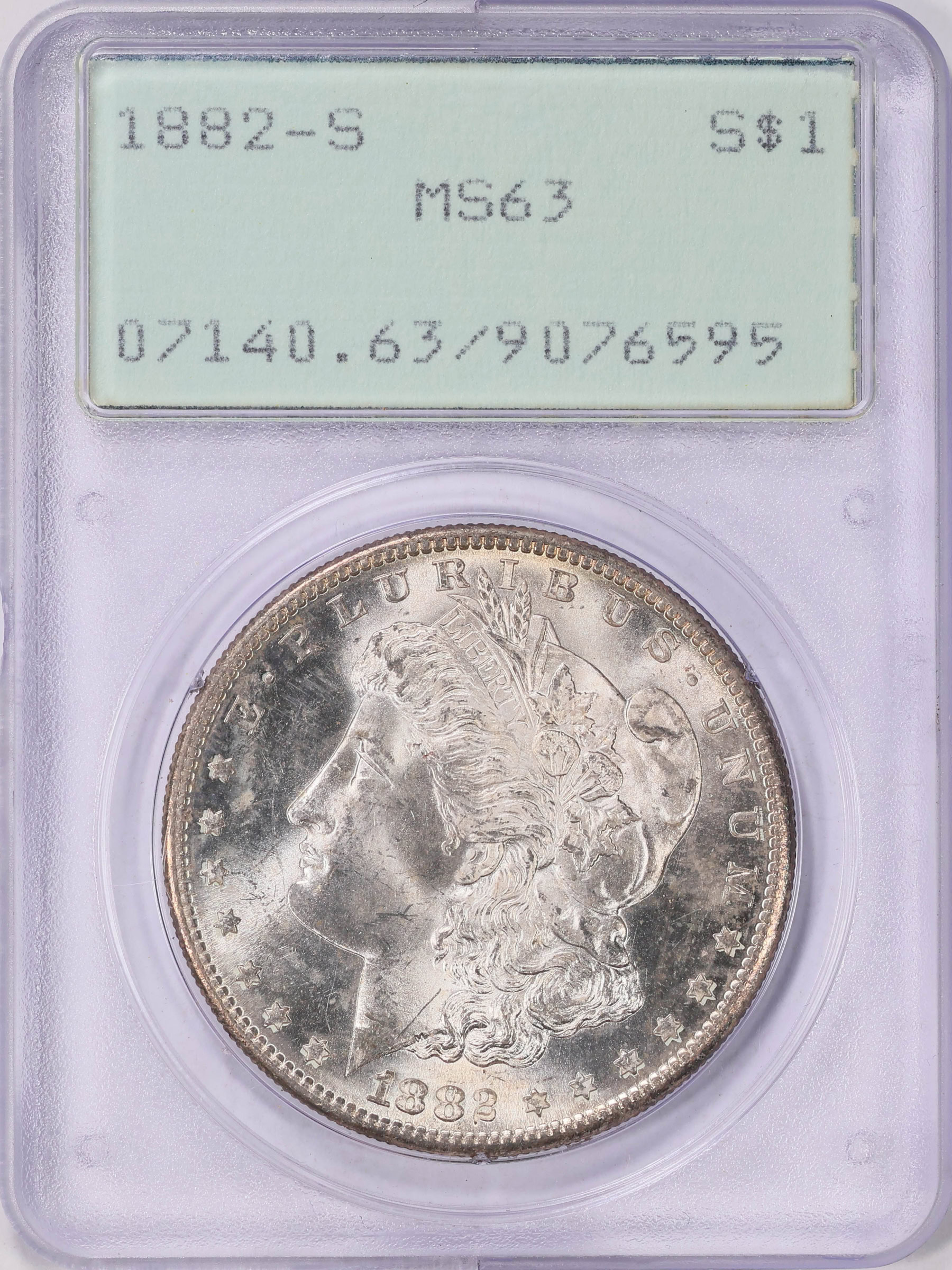 1882-S Morgan Silver Dollar PCGS MS-63 OGH (1st Gen) (Item 1366104) | GreatCollections Coin Auctions
