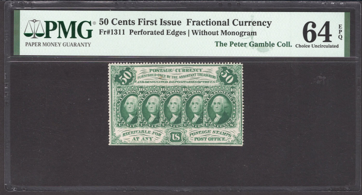 Fr. 1311 First Issue 50 Cents Fractional Currency Note Perforated Edges ...