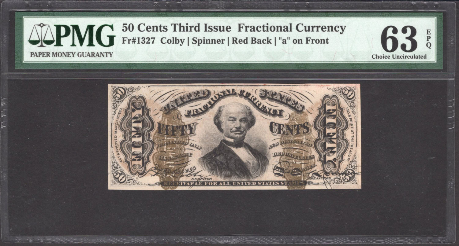 Fr. 1327 Third Issue 50 Cents Fractional Currency Note Colby / Spinner ...