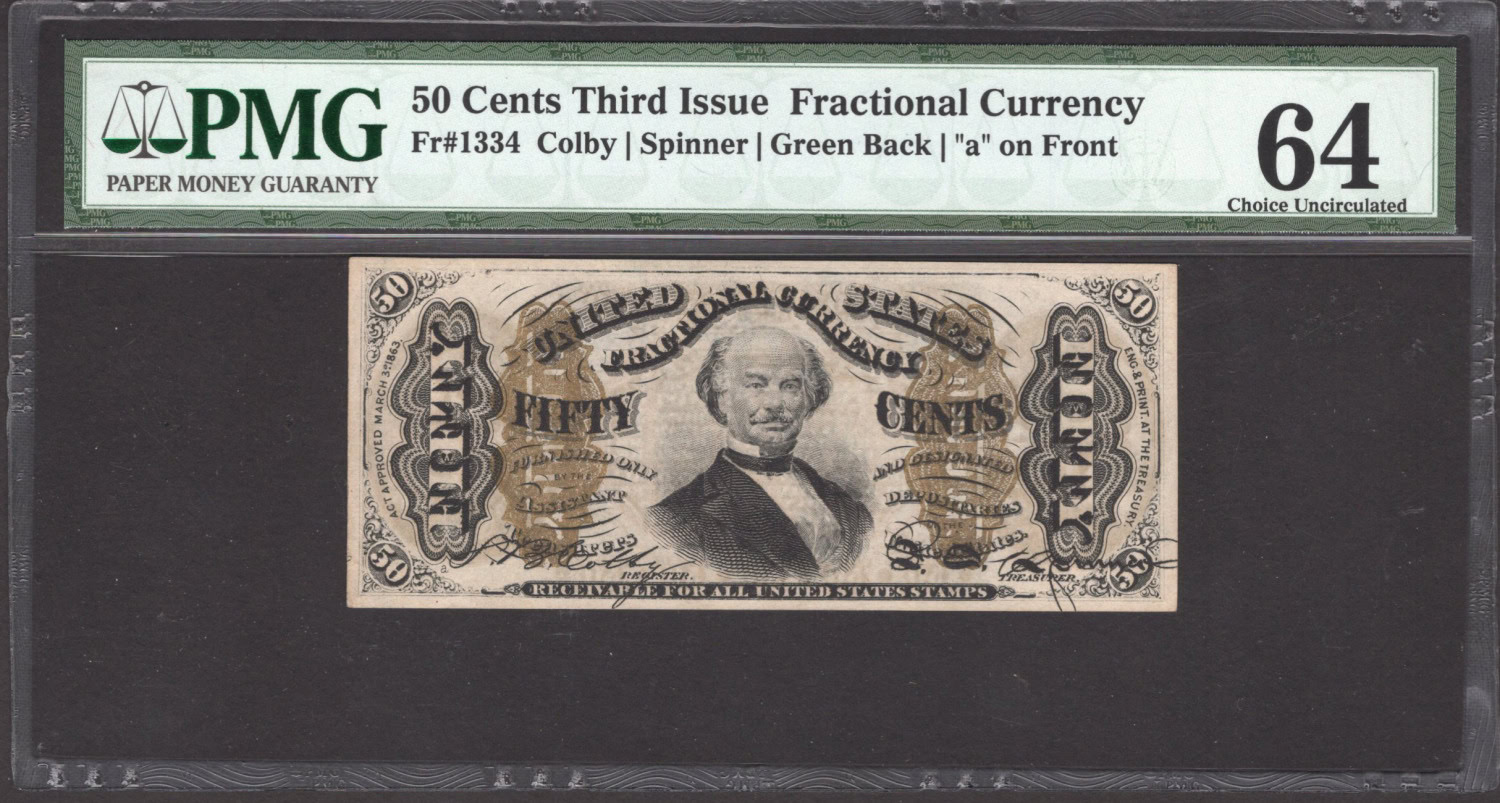 Fr. 1334 Third Issue 50 Cents Fractional Currency Note Colby / Spinner ...