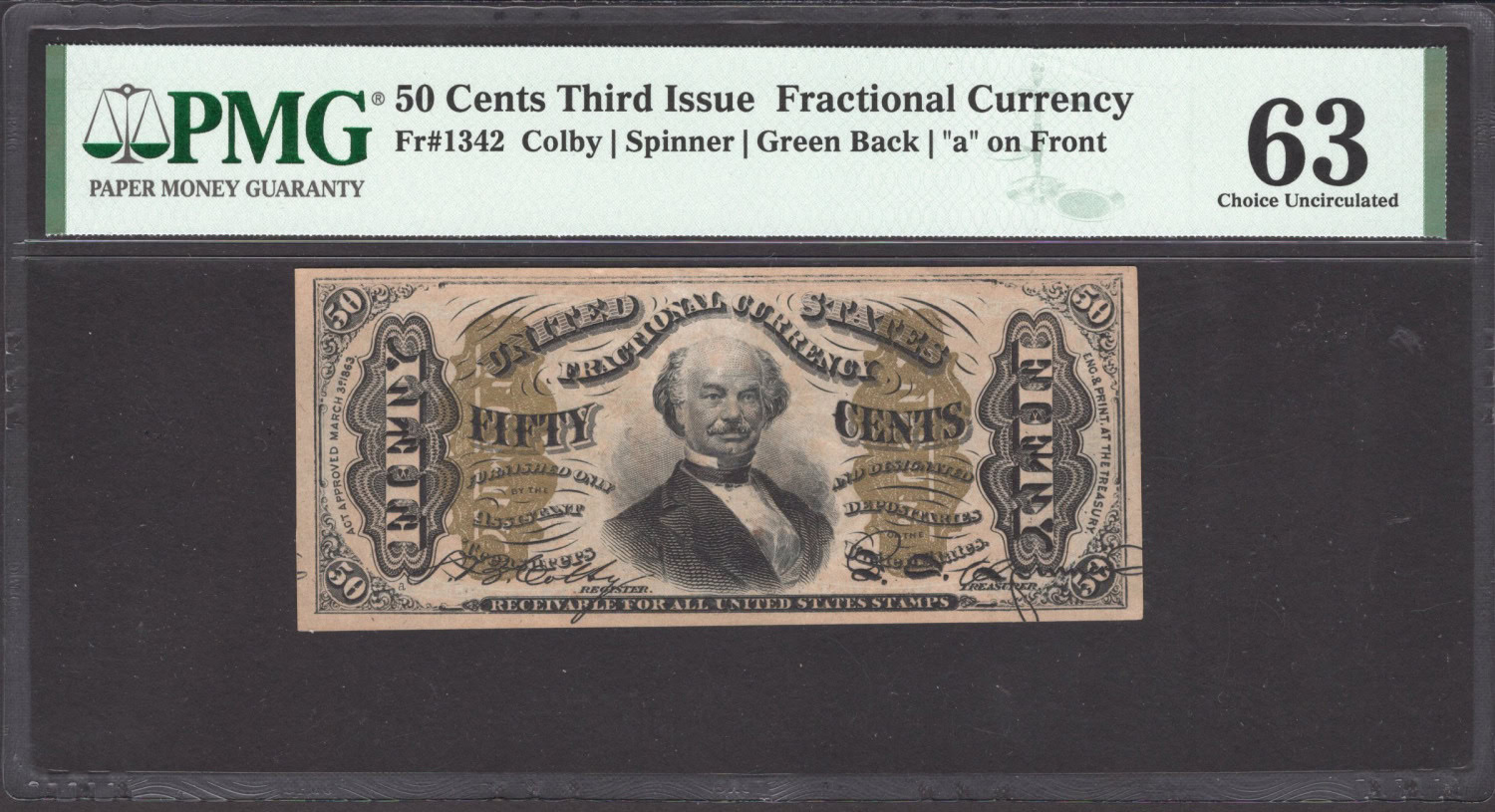 Fr. 1342 Third Issue 50 Cents Fractional Currency Note Colby / Spinner ...