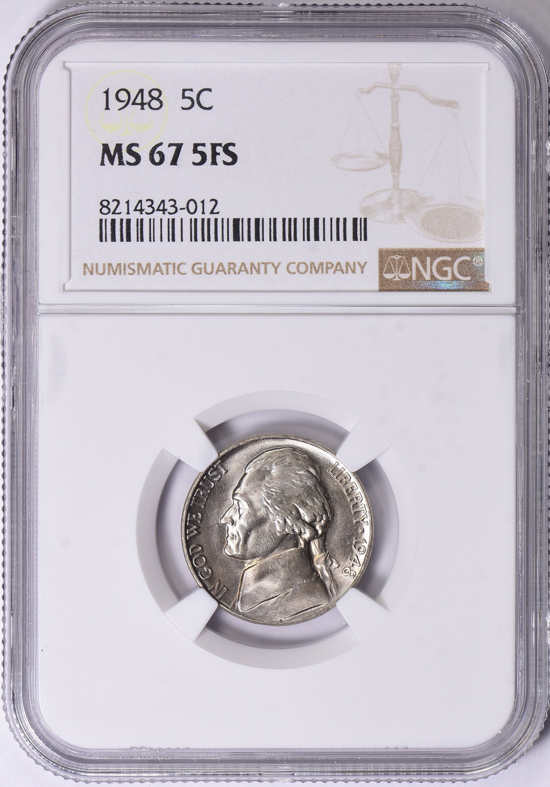 1948 Jefferson Nickel NGC MS-67 5FS (Toned) (Item 1369998) | GreatCollections Coin Auctions