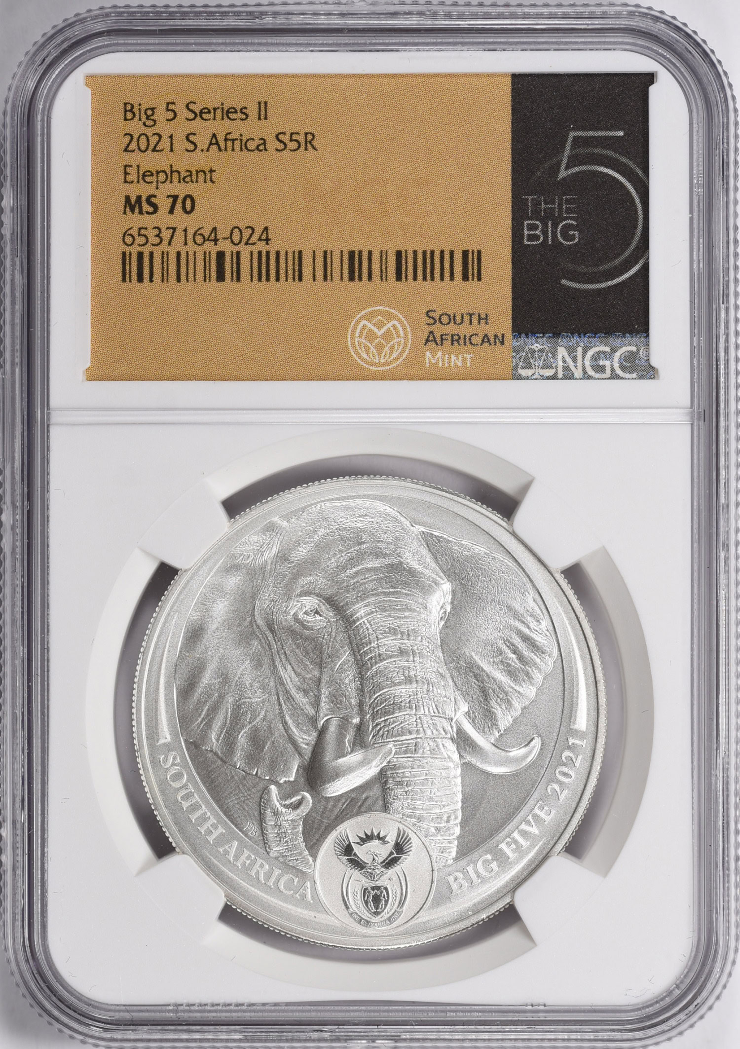 South Africa 2021 Silver 5 Rand Big Five Series II African Elephant NGC ...