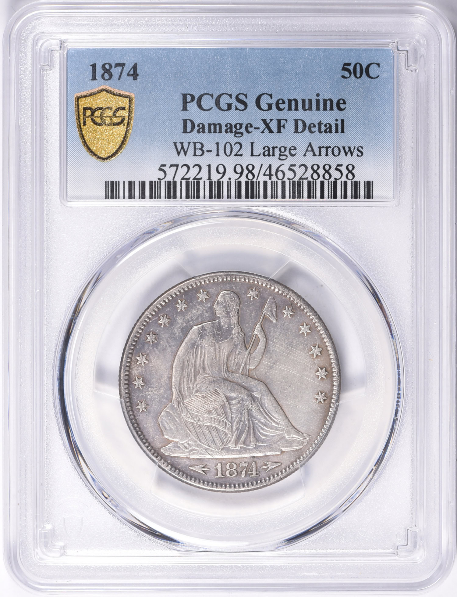 1874 Seated Liberty Half Dollar WB-102 Large Arrows PCGS Genuine XF Details (Item 1373183 ...