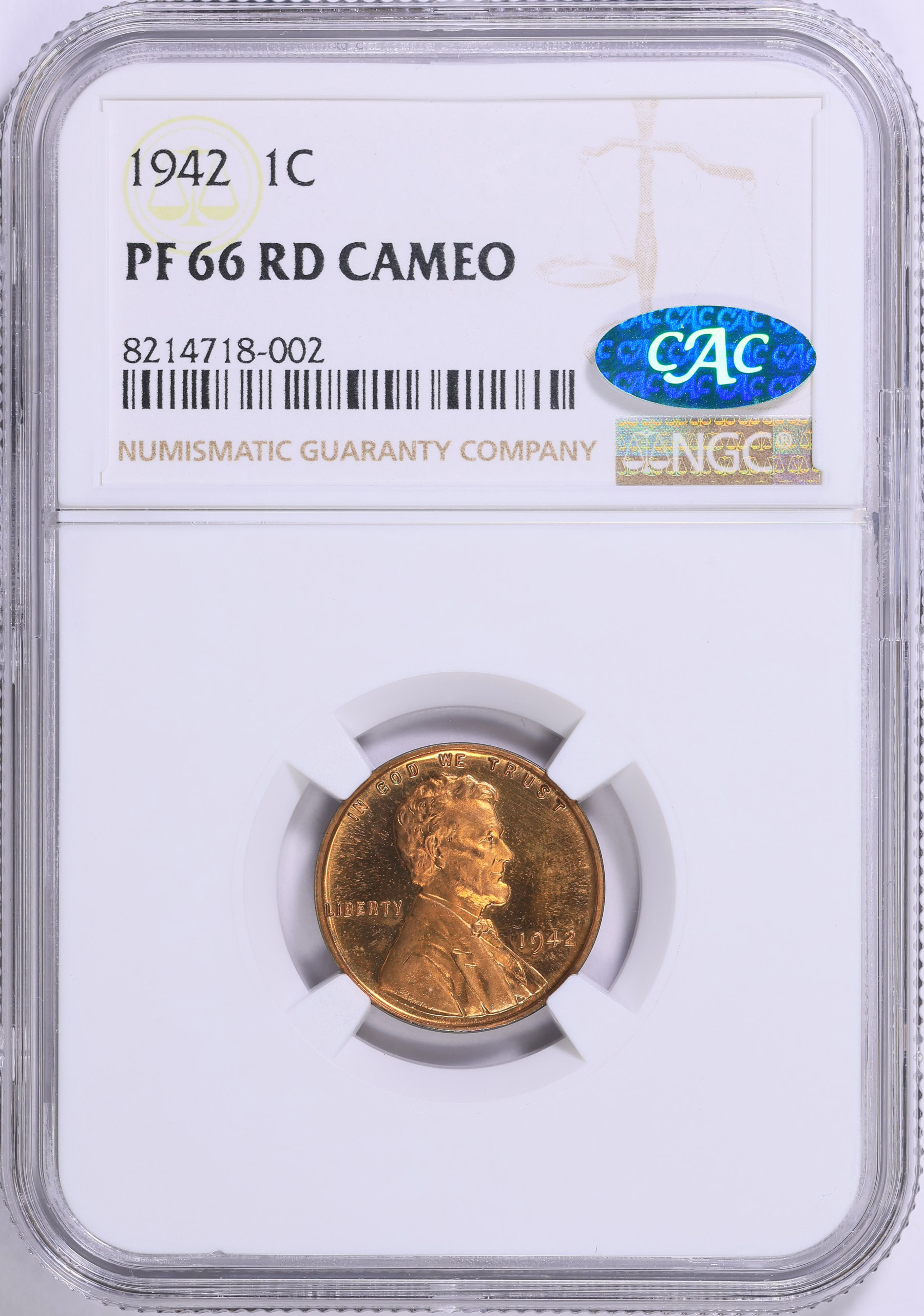 1942 Lincoln Cent NGC Proof-66 CAMEO (CAC Green) (Item 1374306) | GreatCollections Coin Auctions