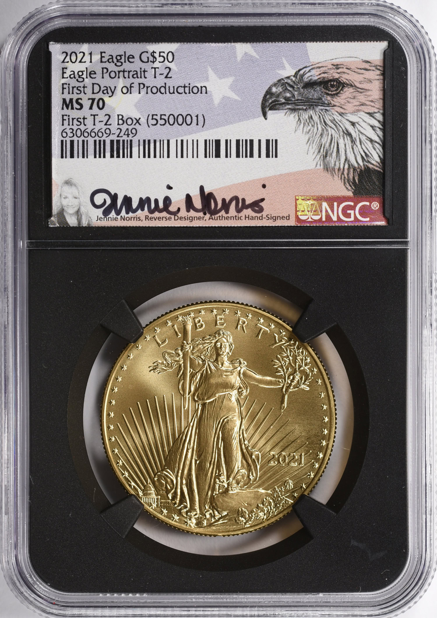 2021 $50 One-Ounce Gold American Eagle Type 2 First Day of Production First T-2 Box (550001) NGC ...