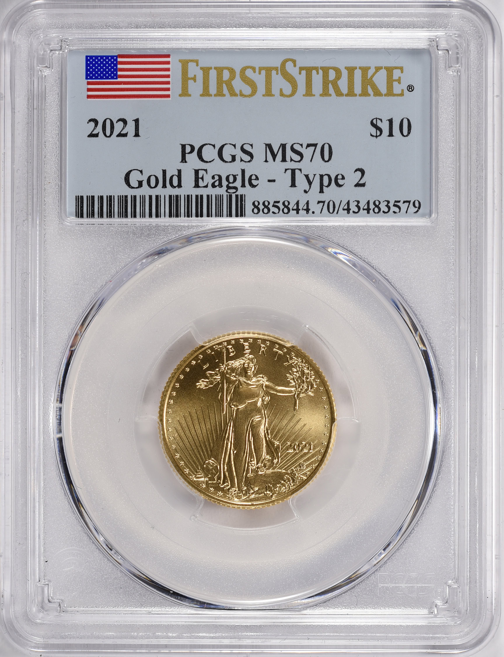 2021 $10 Quarter-Ounce Gold American Eagle Type 2 First Strike PCGS MS-70 (Item 1375399 ...