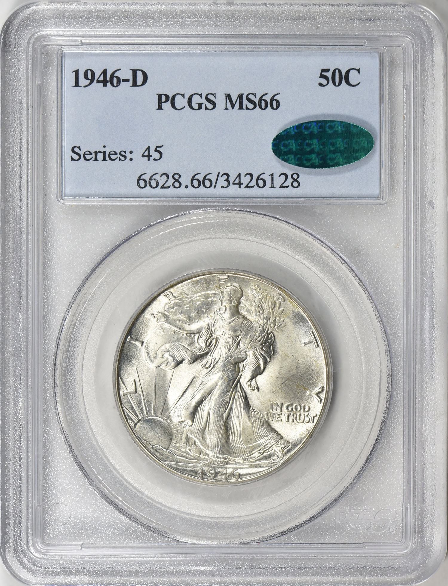 1946-D Walking Liberty Half Dollar PCGS MS-66 (CAC Green) (Item 1376370) | GreatCollections Coin ...