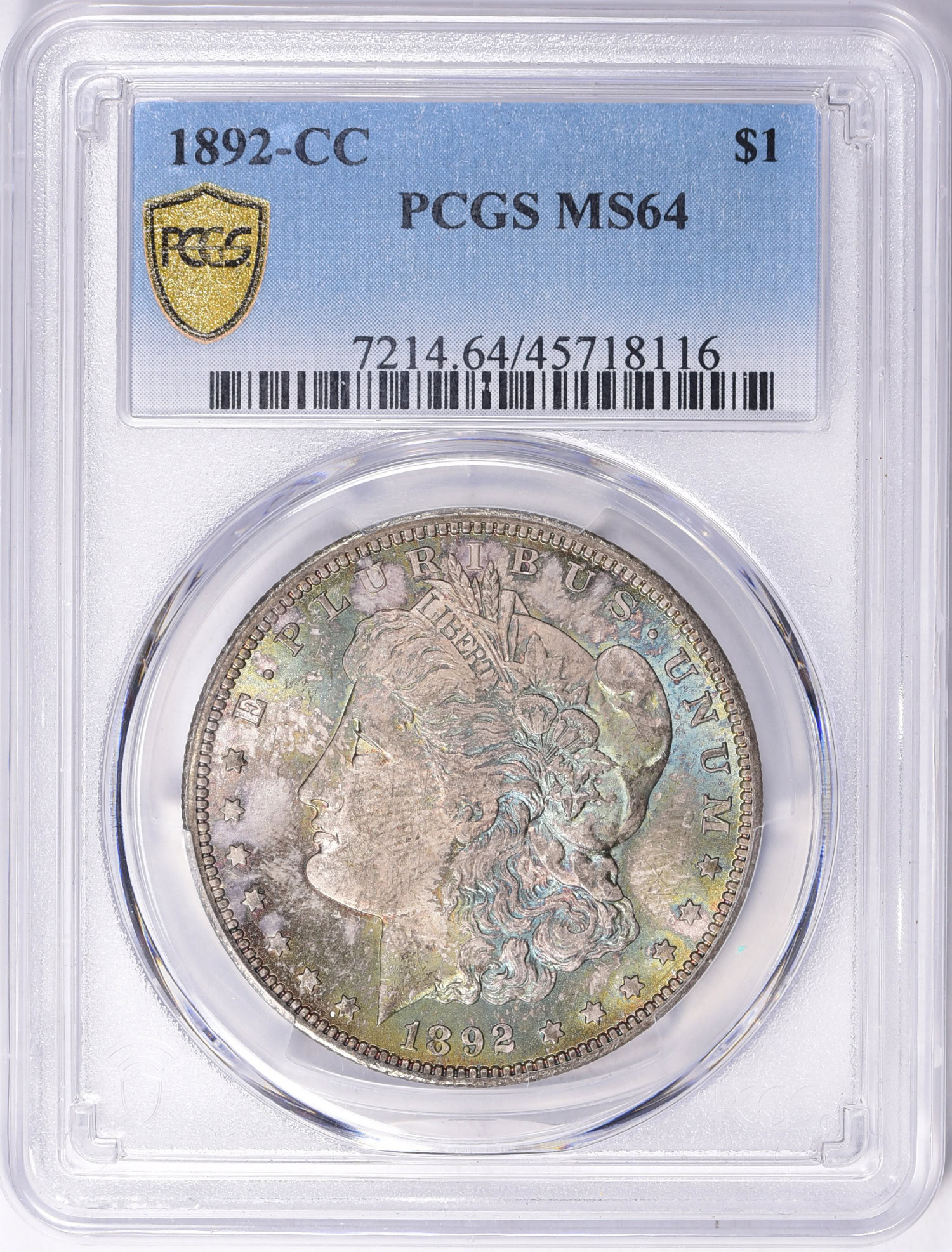 1892-CC Morgan Silver Dollar PCGS MS-64 (Toned) (Item 1376884) | GreatCollections Coin Auctions