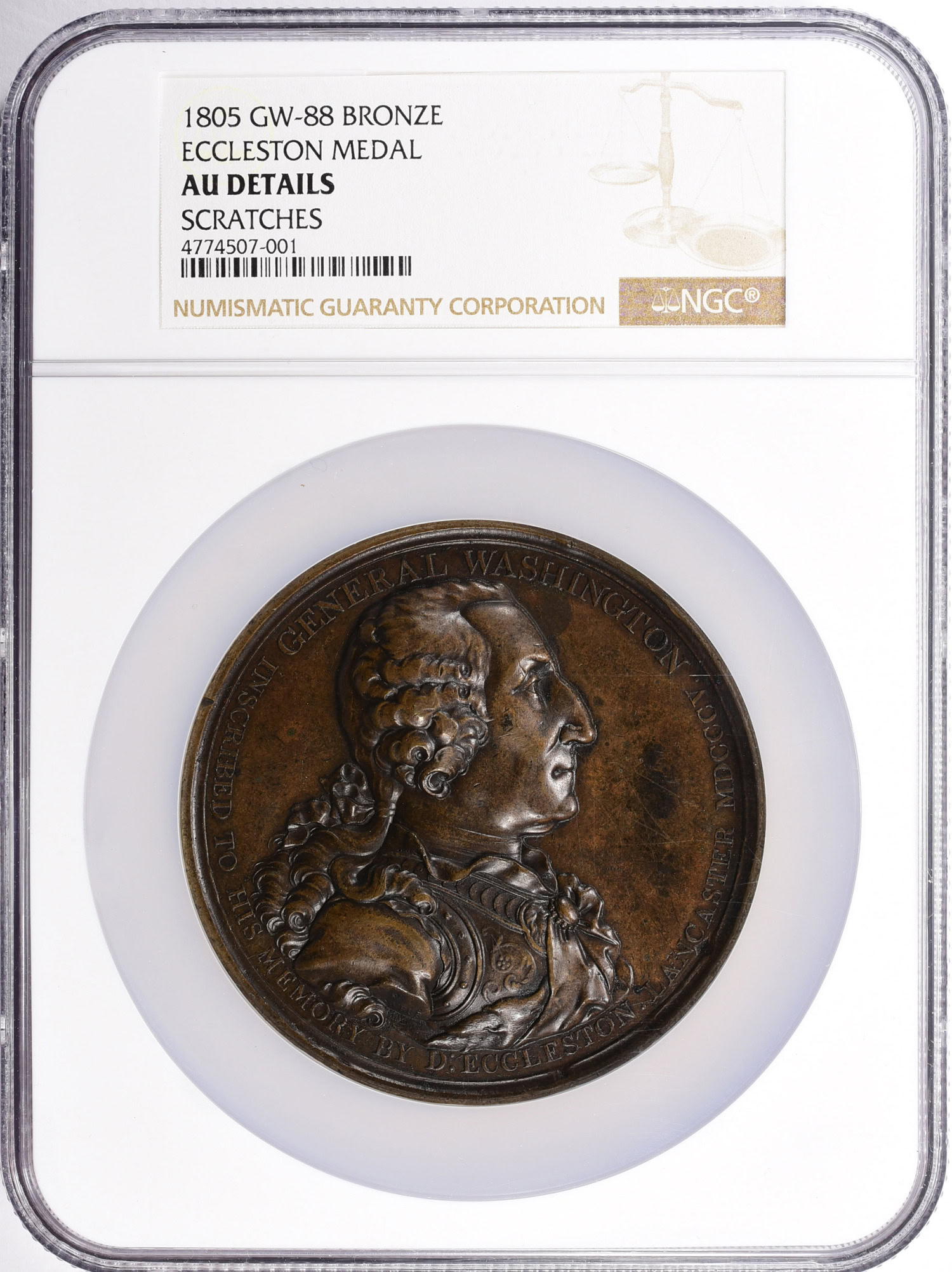 1805 Bronze 75mm George Washington Eccleston Medal GW-88 NGC AU Details ...