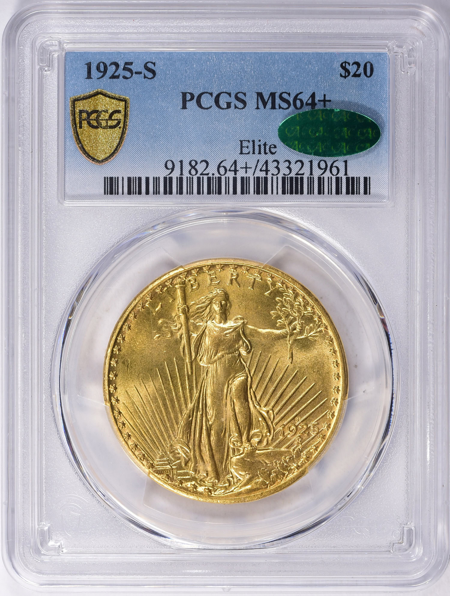 1925-S Saint-Gaudens Gold Double Eagle PCGS MS-64+ (CAC Green) (Elite Collection) (Item 1377372 ...