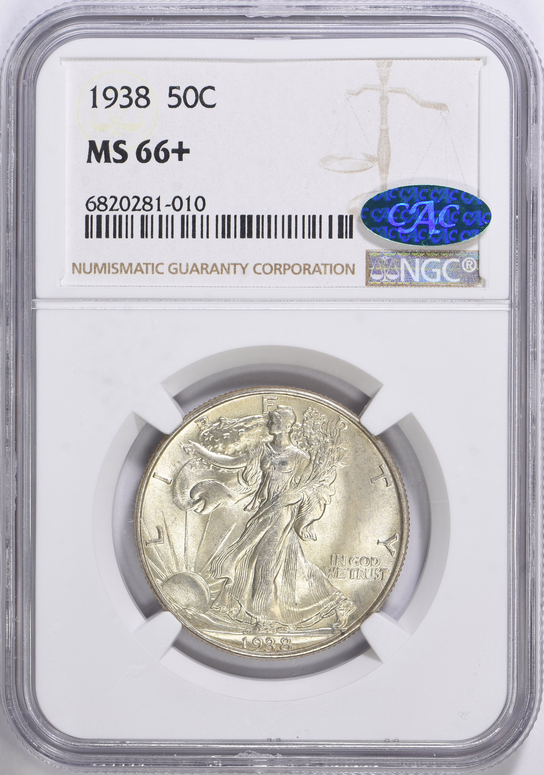 1938 Walking Liberty Half Dollar NGC MS-66+ (CAC Green) (Item 1378607) | GreatCollections Coin ...