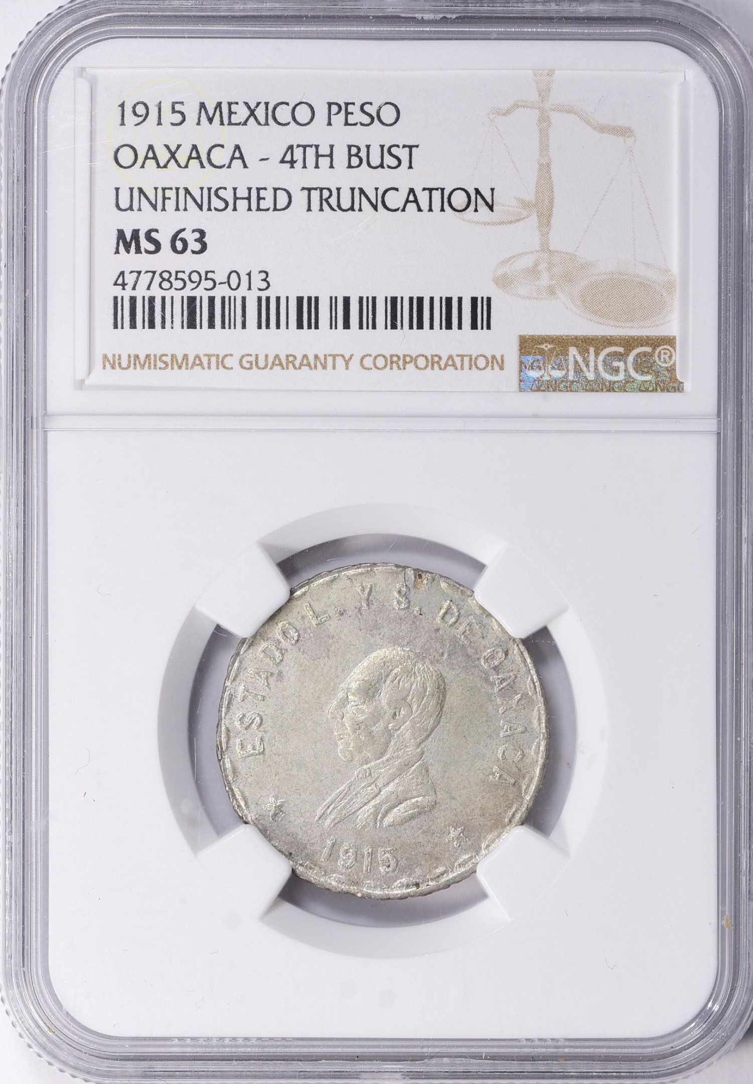 Mexico - Oaxaca 1915 Silver Peso Fourth Bust Unfinished Truncation ...