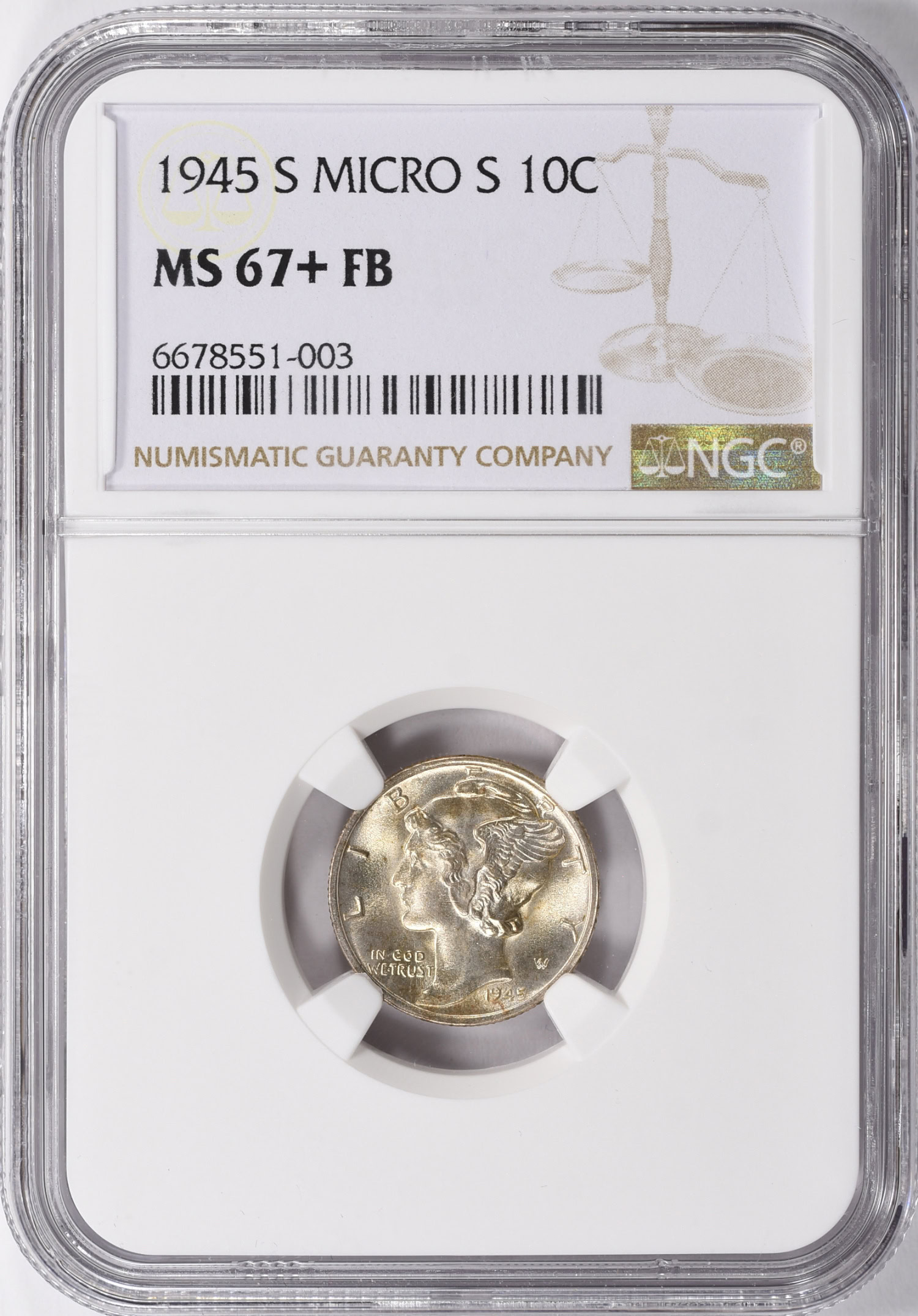 1945-S Mercury Dime Micro S NGC MS-67+ FB (Item 1380553) | GreatCollections Coin Auctions