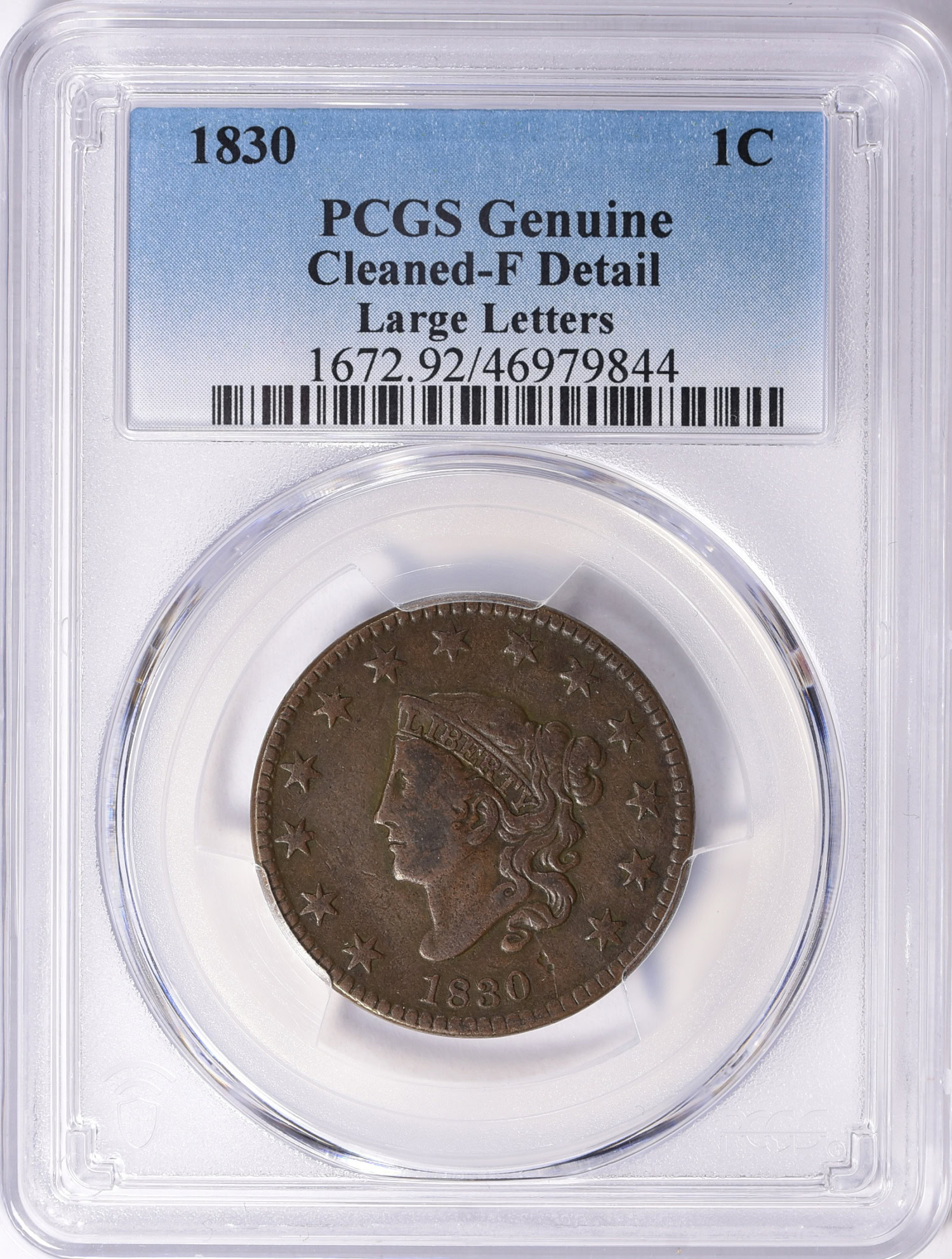 1830 Matron Cent Large Letters PCGS Genuine Fine Details (Item 1381067 ...
