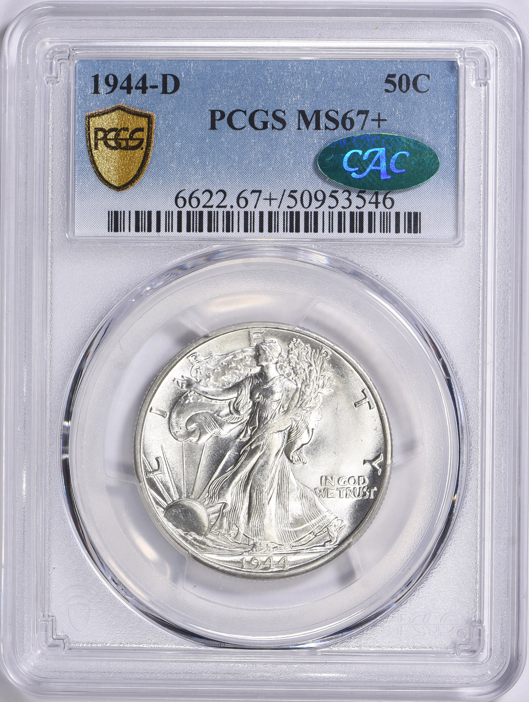 1944-D Walking Liberty Half Dollar PCGS MS-67+ (CAC Green) (Item 1381387) | GreatCollections ...