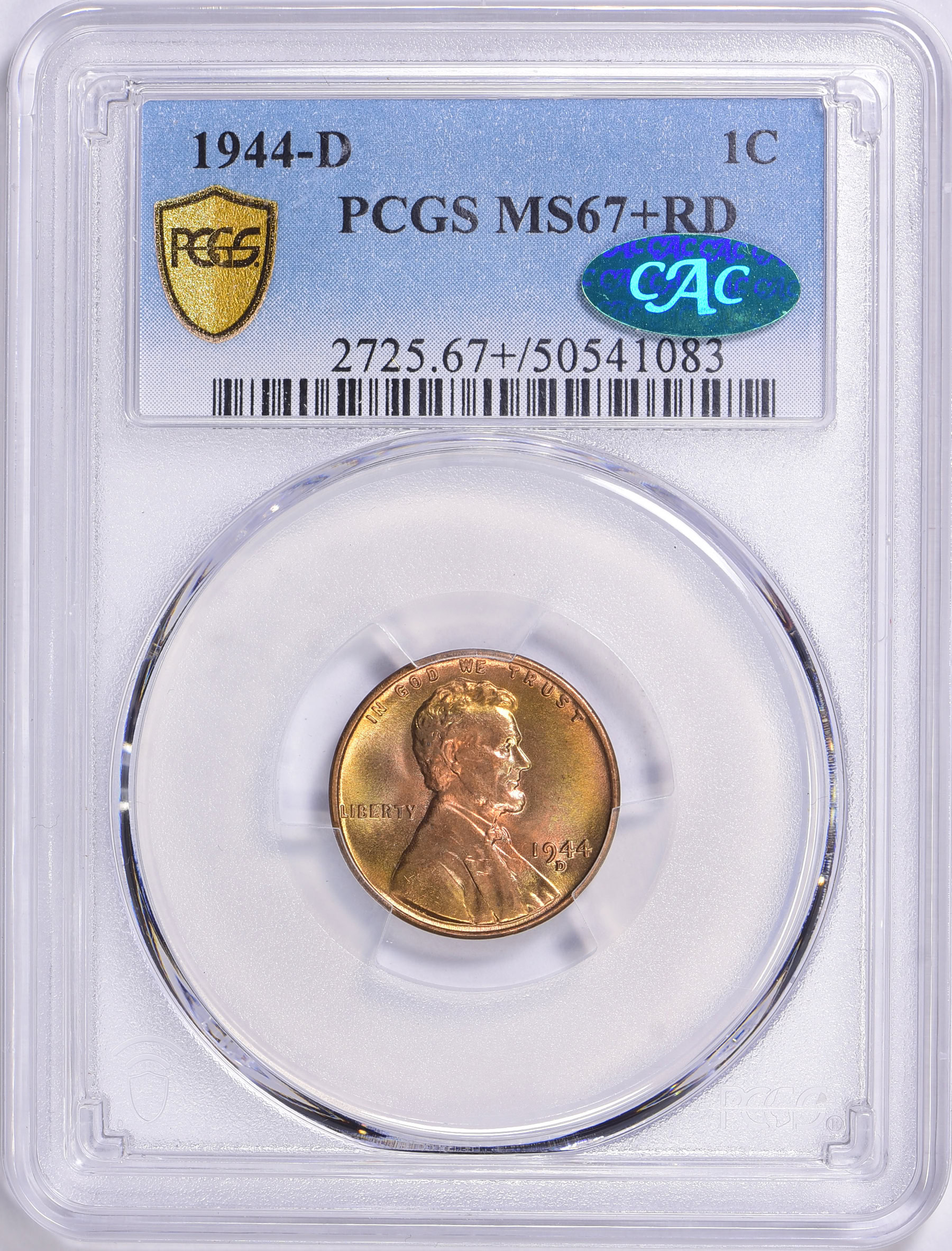 1944-D Lincoln Cent PCGS MS-67+ RD (CAC Green) (Item 1381443) | GreatCollections Coin Auctions