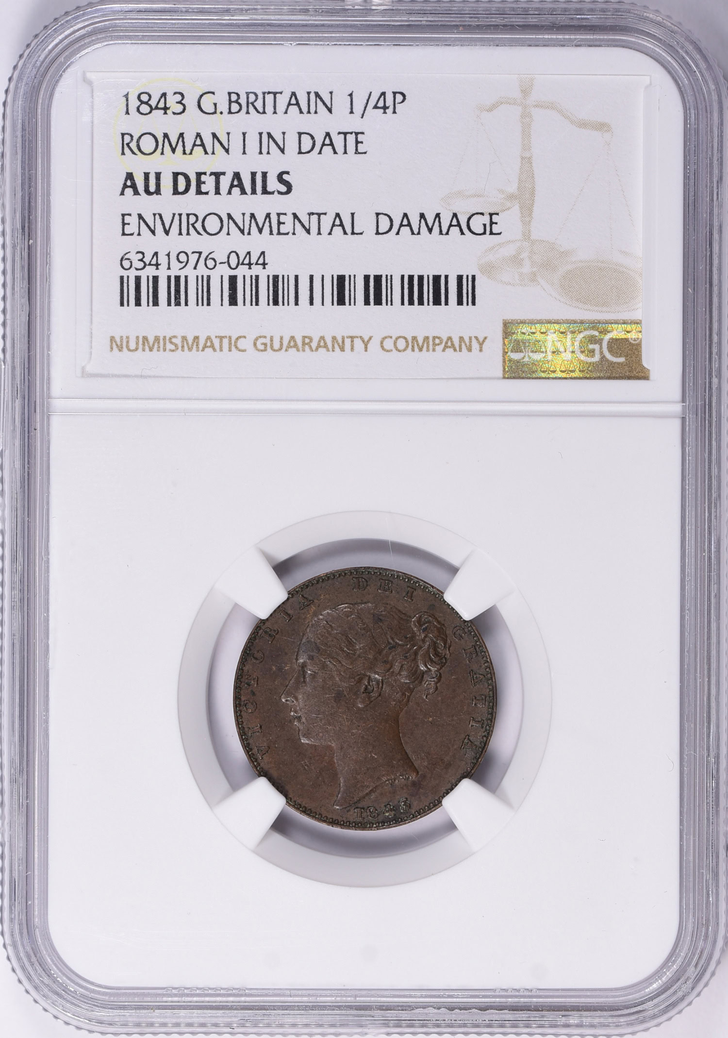 Great Britain 1843 Farthing Roman I in Date S-3950 NGC AU Details (Item ...