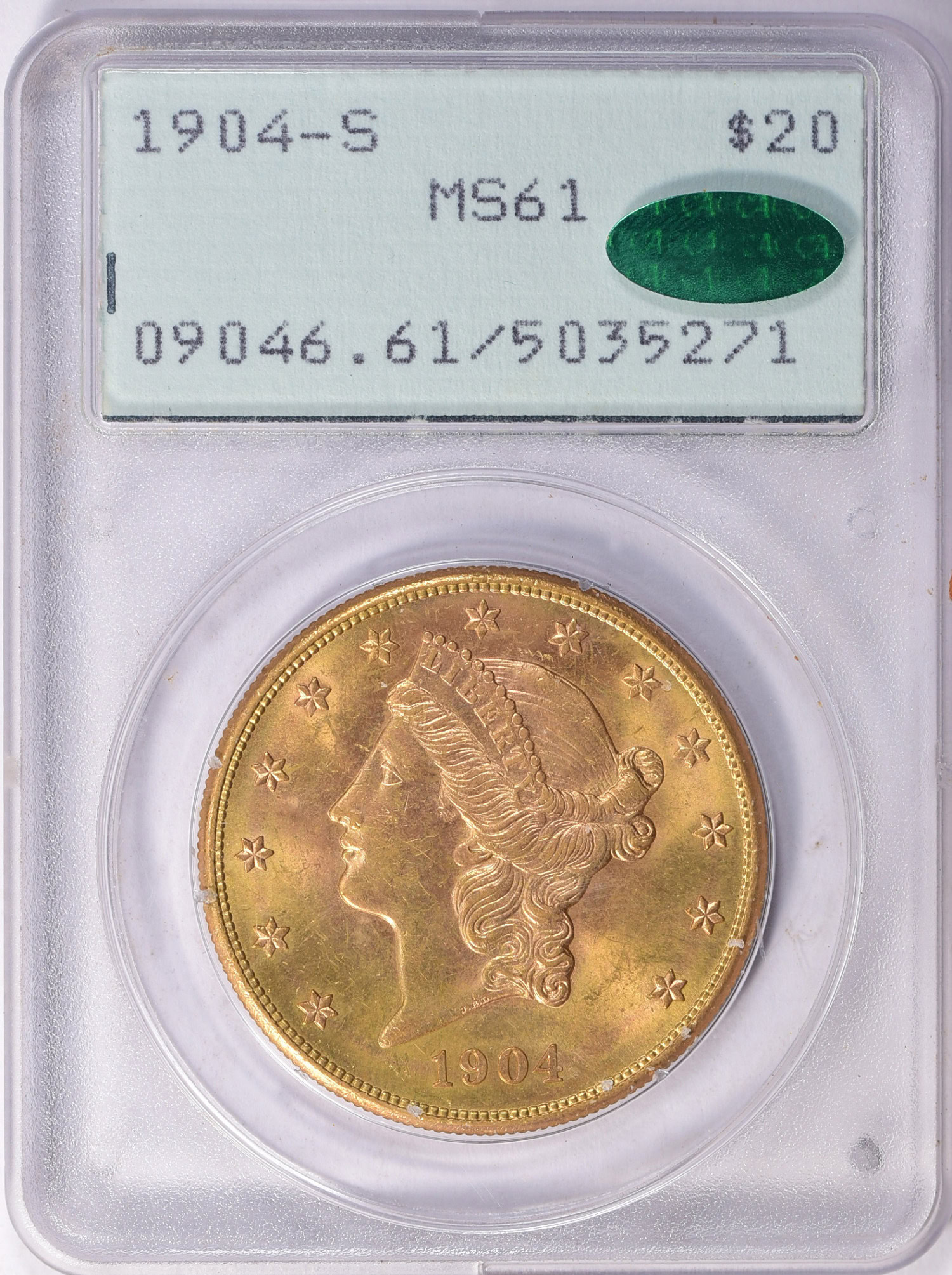 1904-S Liberty Gold Double Eagle PCGS MS-61 (CAC Green) OGH (1st Gen) (Item 1386894 ...