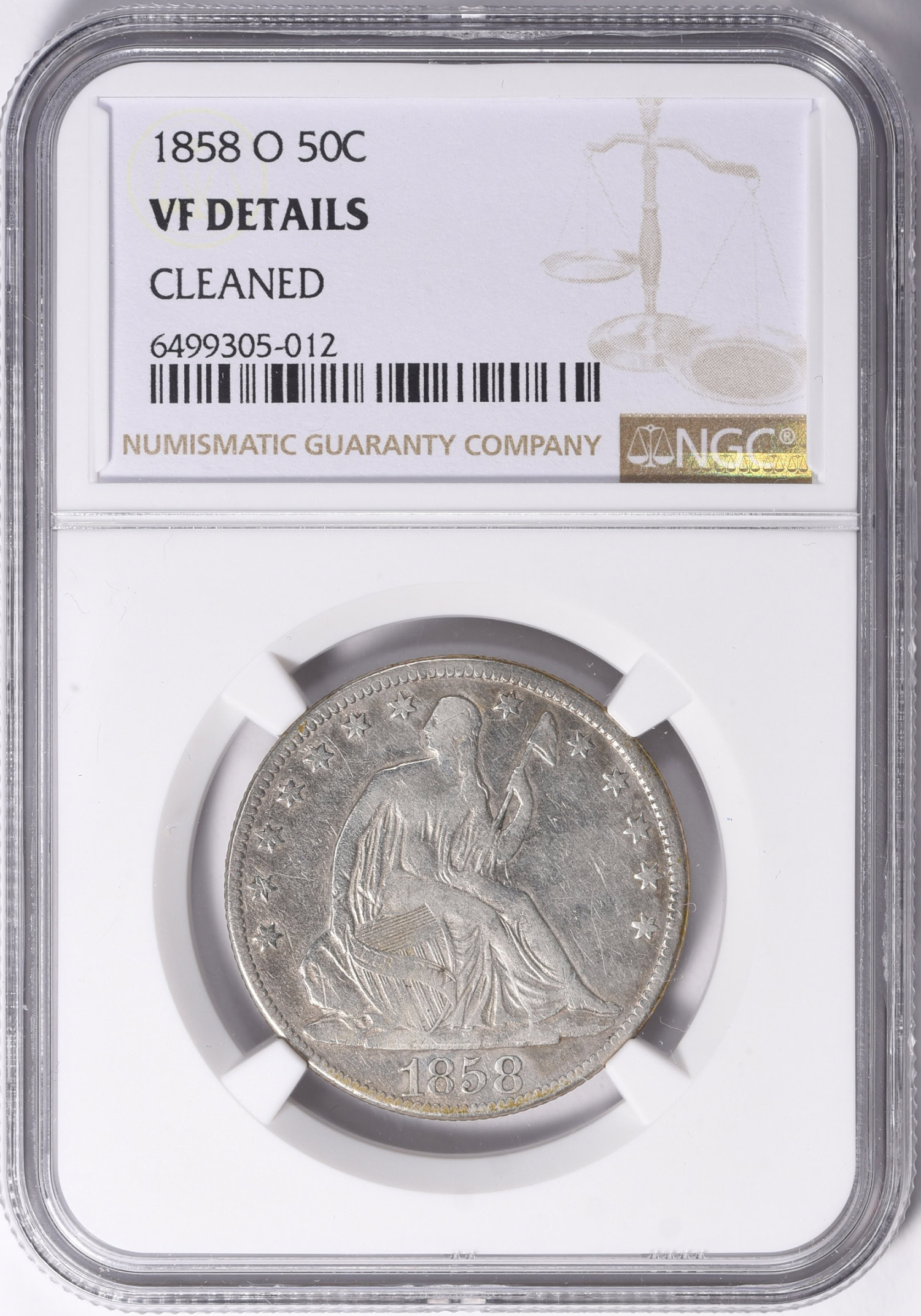 1858-O Seated Liberty Half Dollar NGC VF Details (Item 1387447) | GreatCollections Coin Auctions