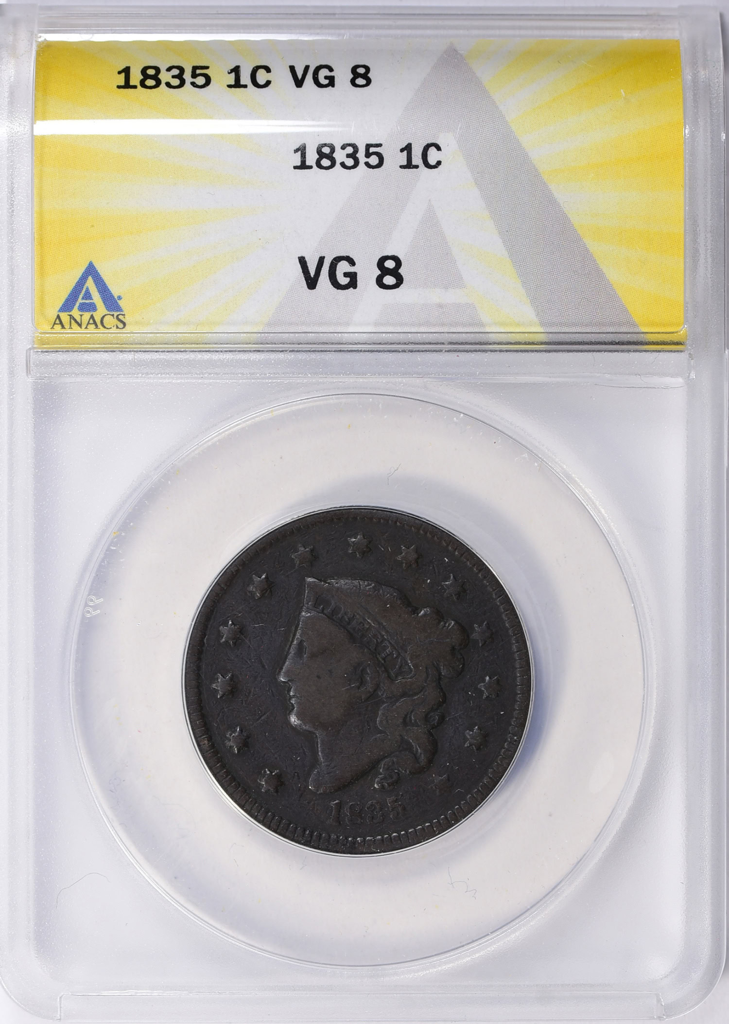 1835 Matron Cent ANACS VG-08 (Item 1387760) | GreatCollections Coin ...