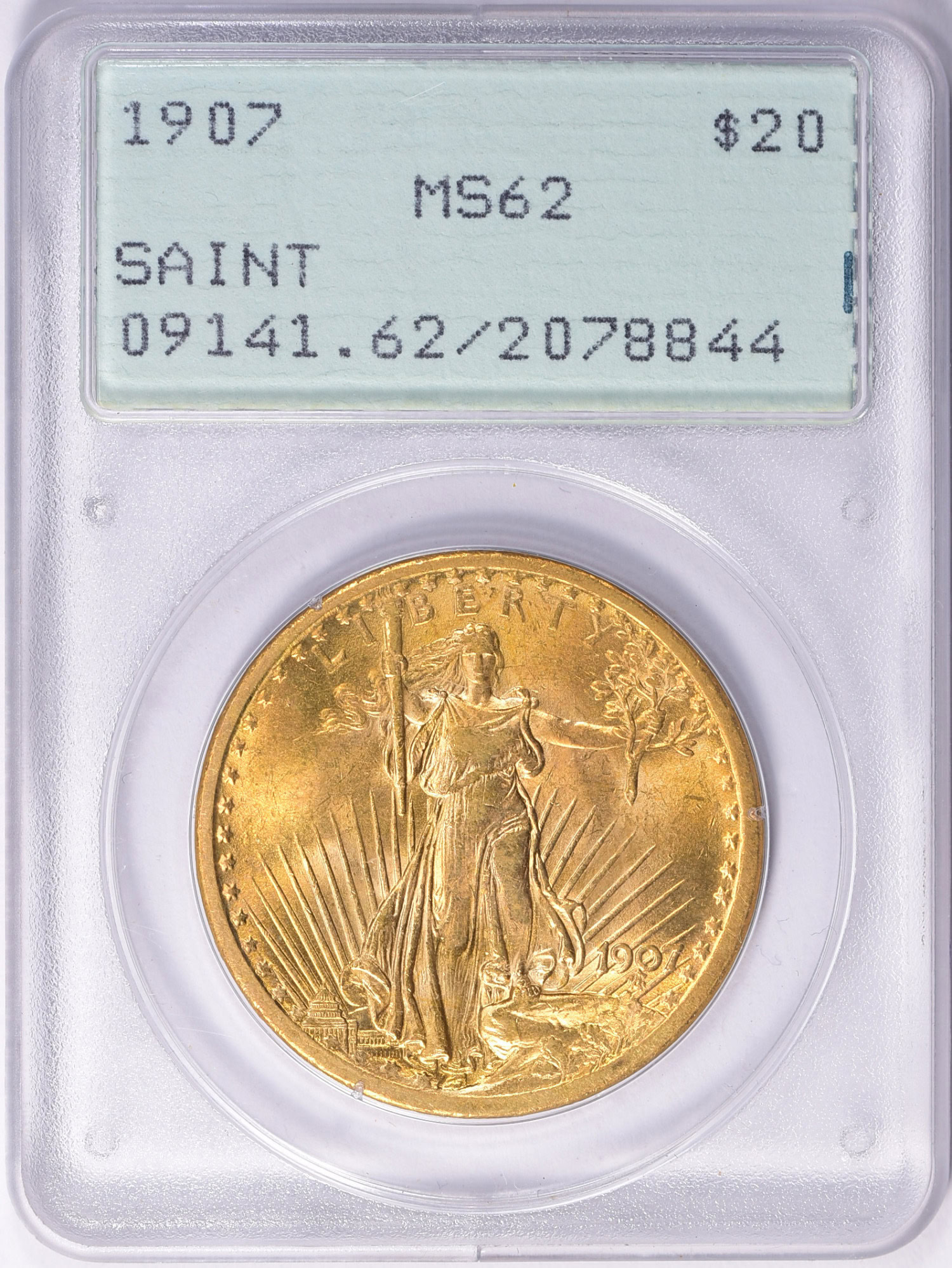 1907 Saint-Gaudens Gold Double Eagle Arabic Numerals PCGS MS-62 OGH (1st Gen) (Item 1388002 ...