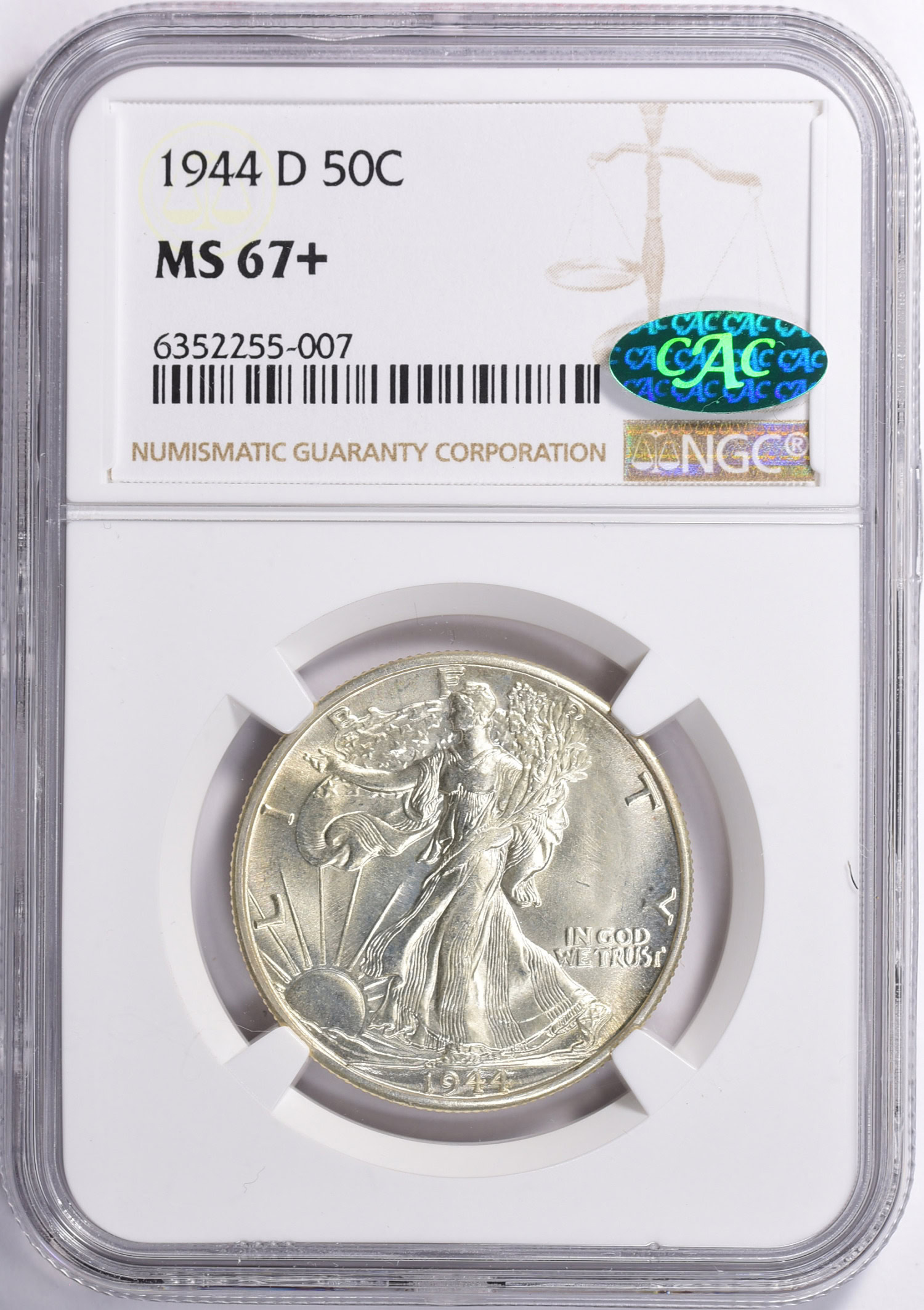 1944-D Walking Liberty Half Dollar NGC MS-67+ (CAC Green) (Item 1389980) | GreatCollections Coin ...