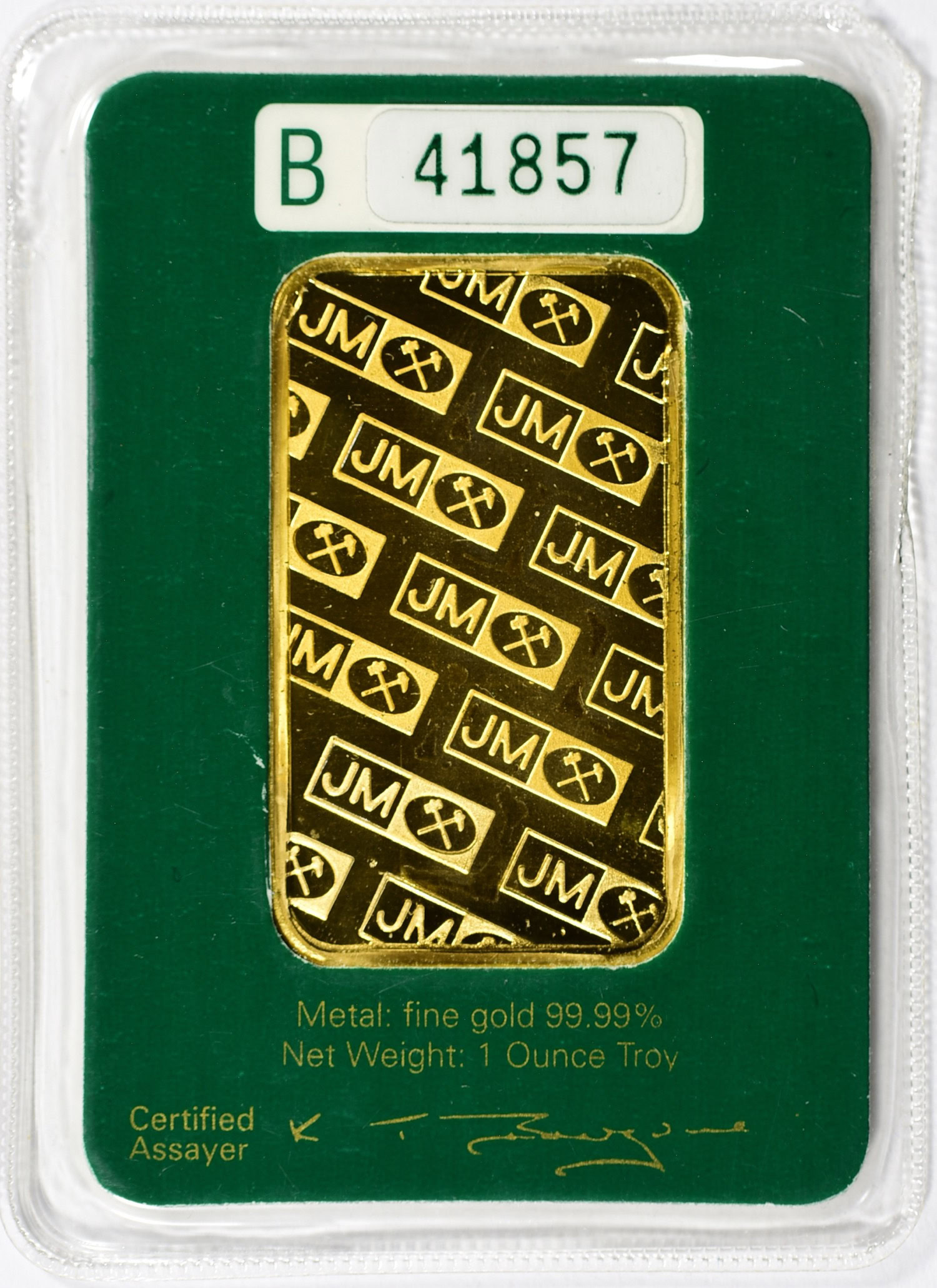ND Gold Johnson Matthey JM 1 oz. Ingot/Bar Uncertified in Green Card of ...