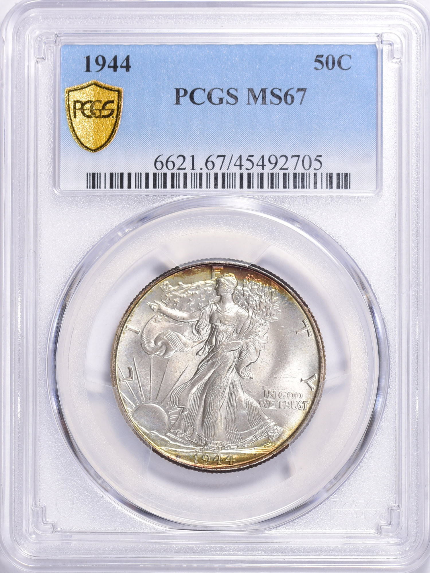 1944 Walking Liberty Half Dollar PCGS MS-67 (Toned) (Item 1395019) | GreatCollections Coin Auctions