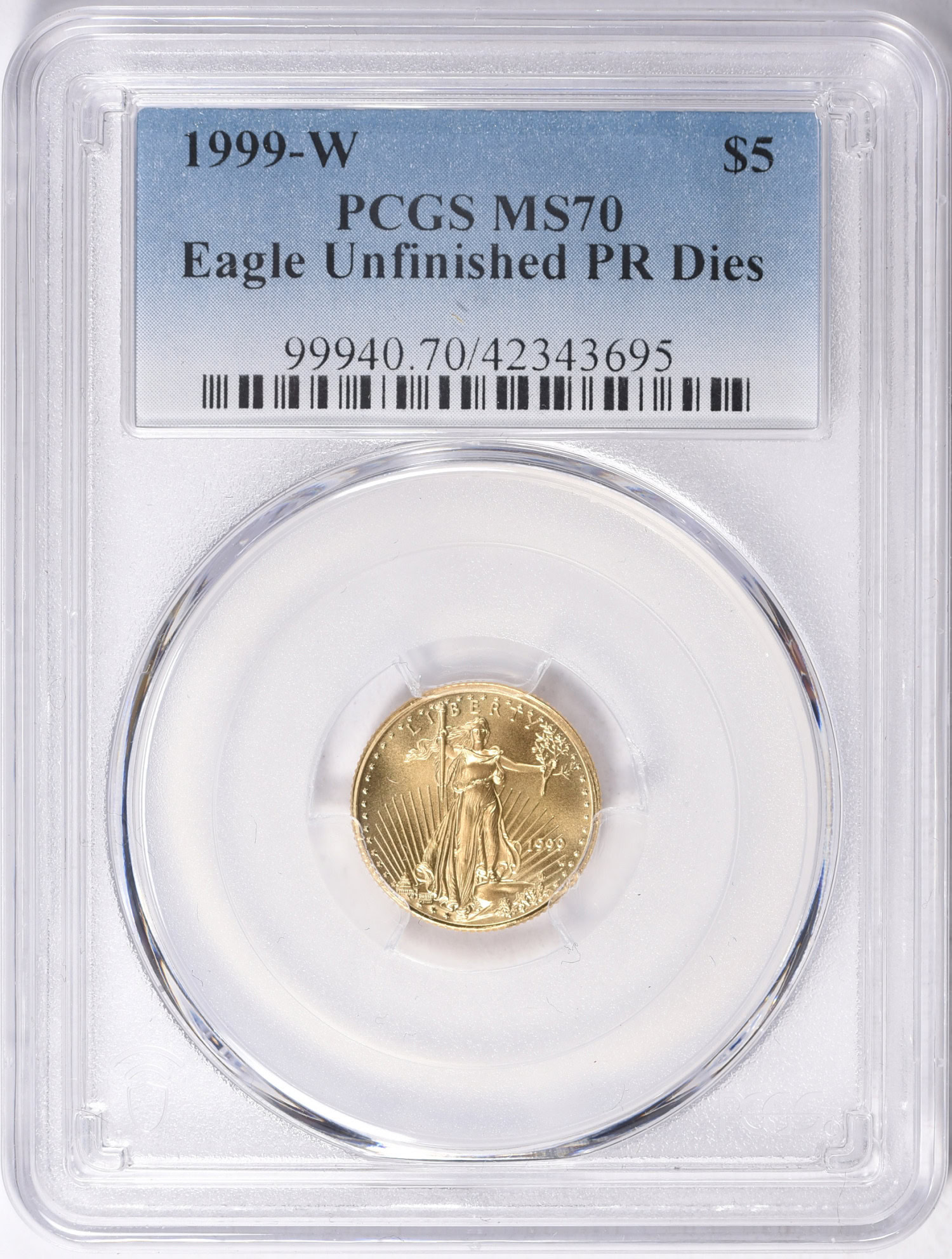 1999-W $5 Tenth-Ounce Gold American Eagle Made from Unfinished Proof ...