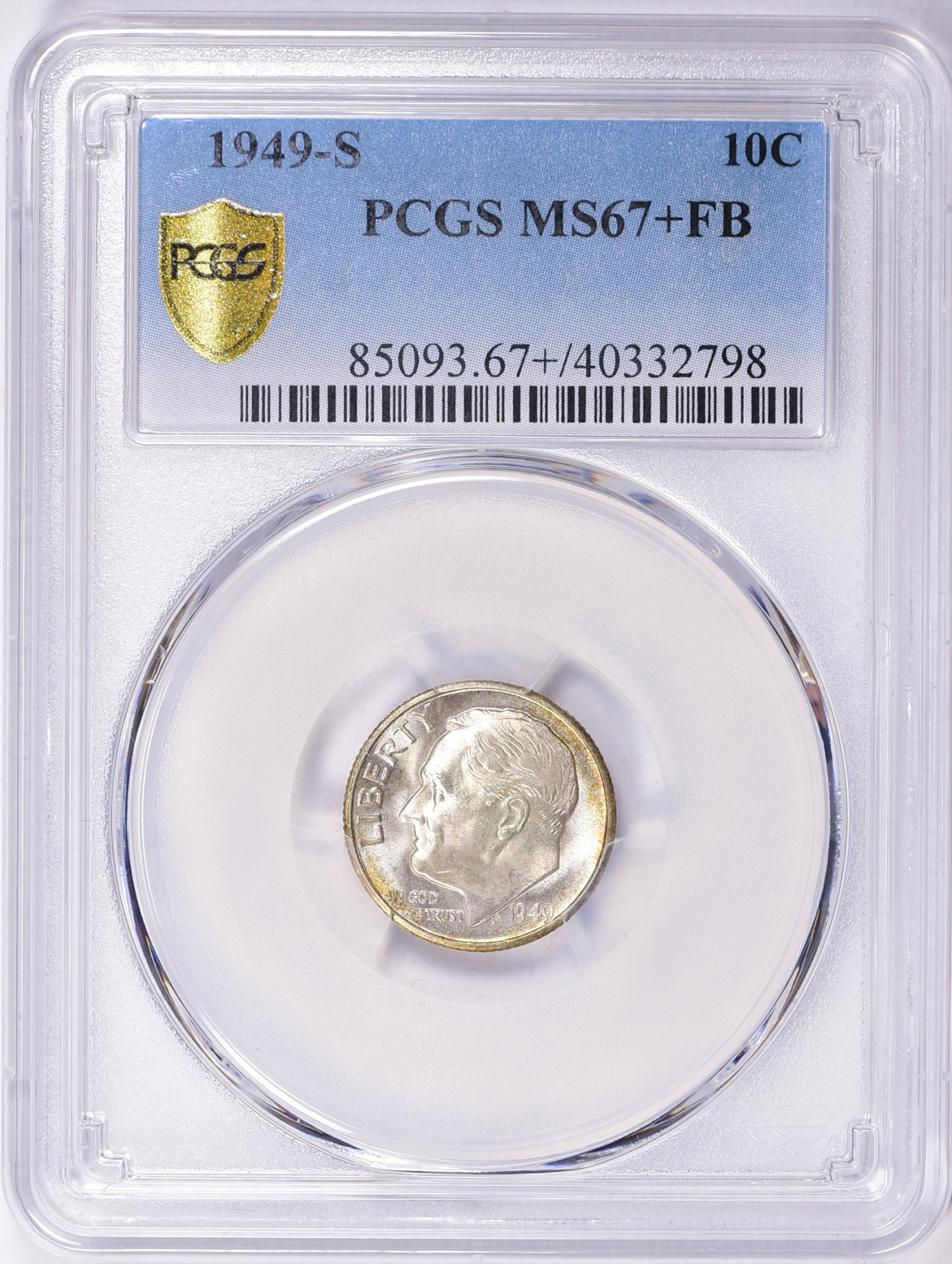 1949-S Roosevelt Dime PCGS MS-67+ FB (Toned) (Item 1397620) | GreatCollections Coin Auctions