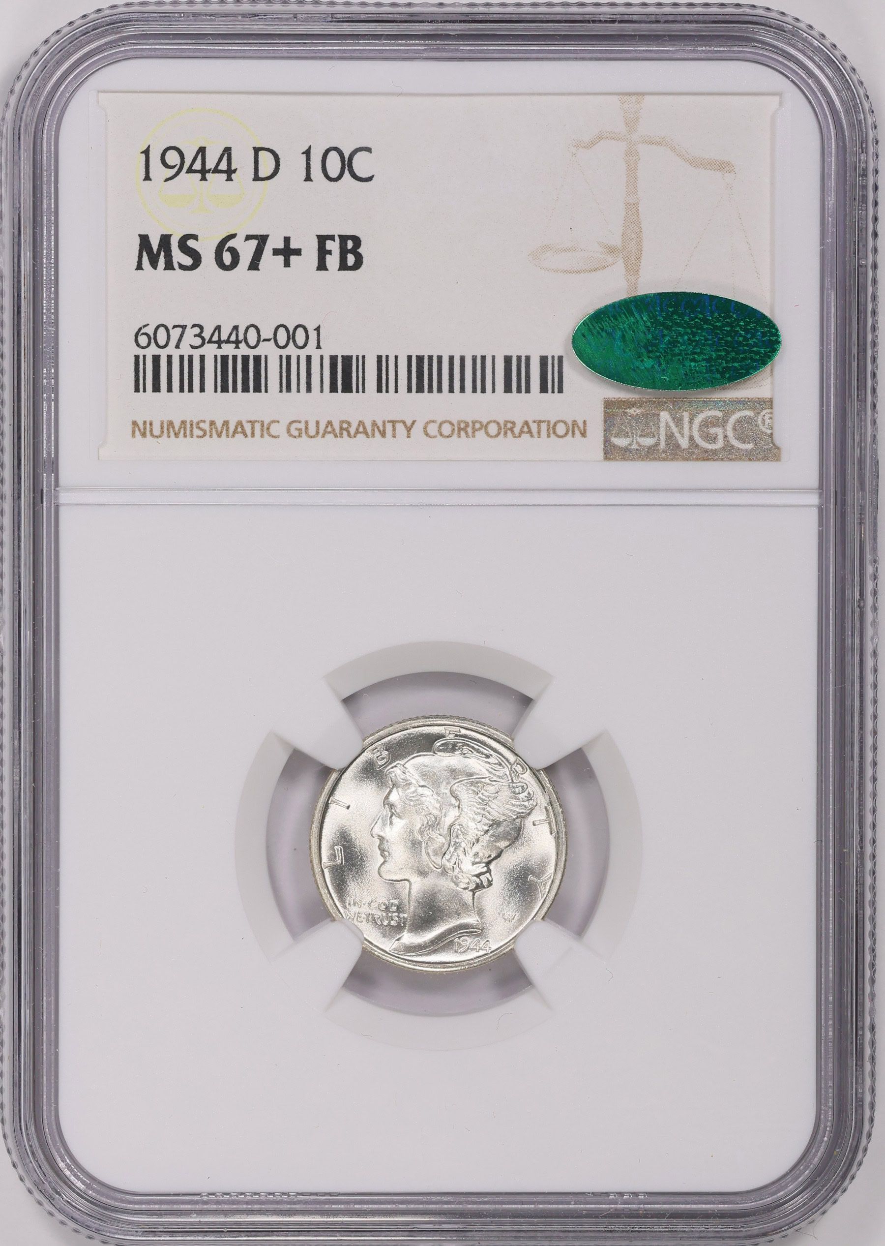 1944-D Mercury Dime NGC MS-67+ FB (CAC Green) (Item 1397758) | GreatCollections Coin Auctions