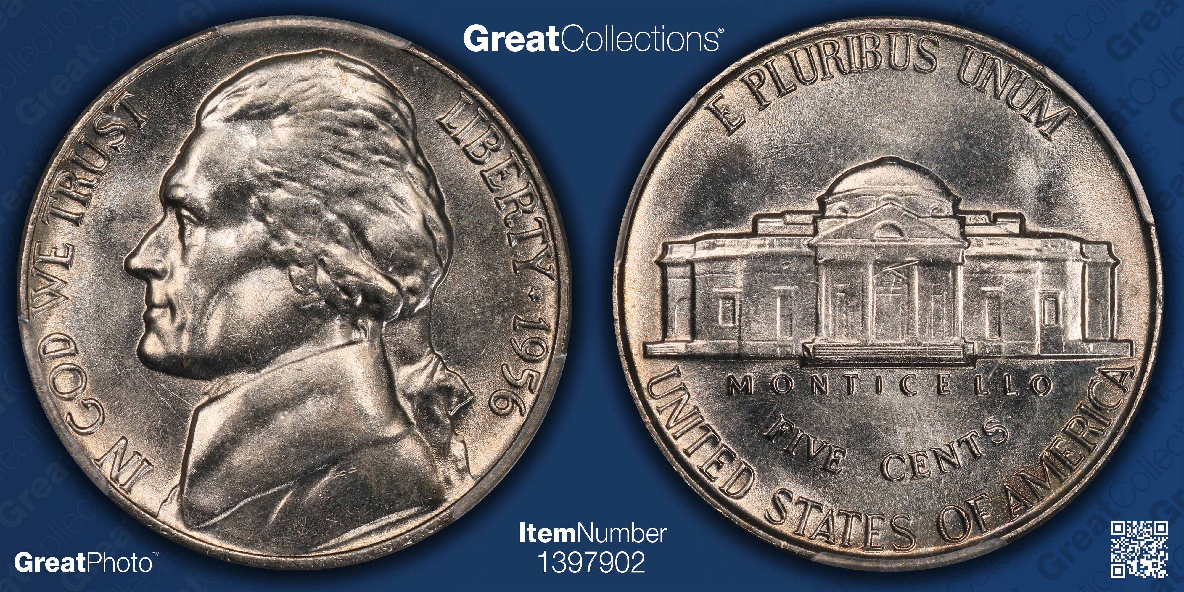 1956 Jefferson Nickel PCGS MS-65 FS (Item 1397902) | GreatCollections ...