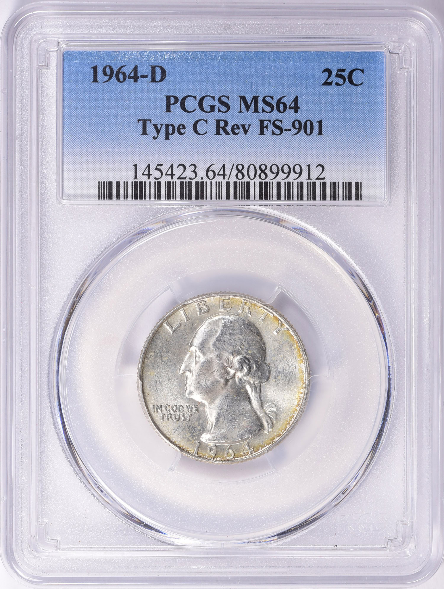 1964-D Washington Quarter Type C Rev FS-901 PCGS MS-64 (Toned) (Item 1398236) | GreatCollections ...