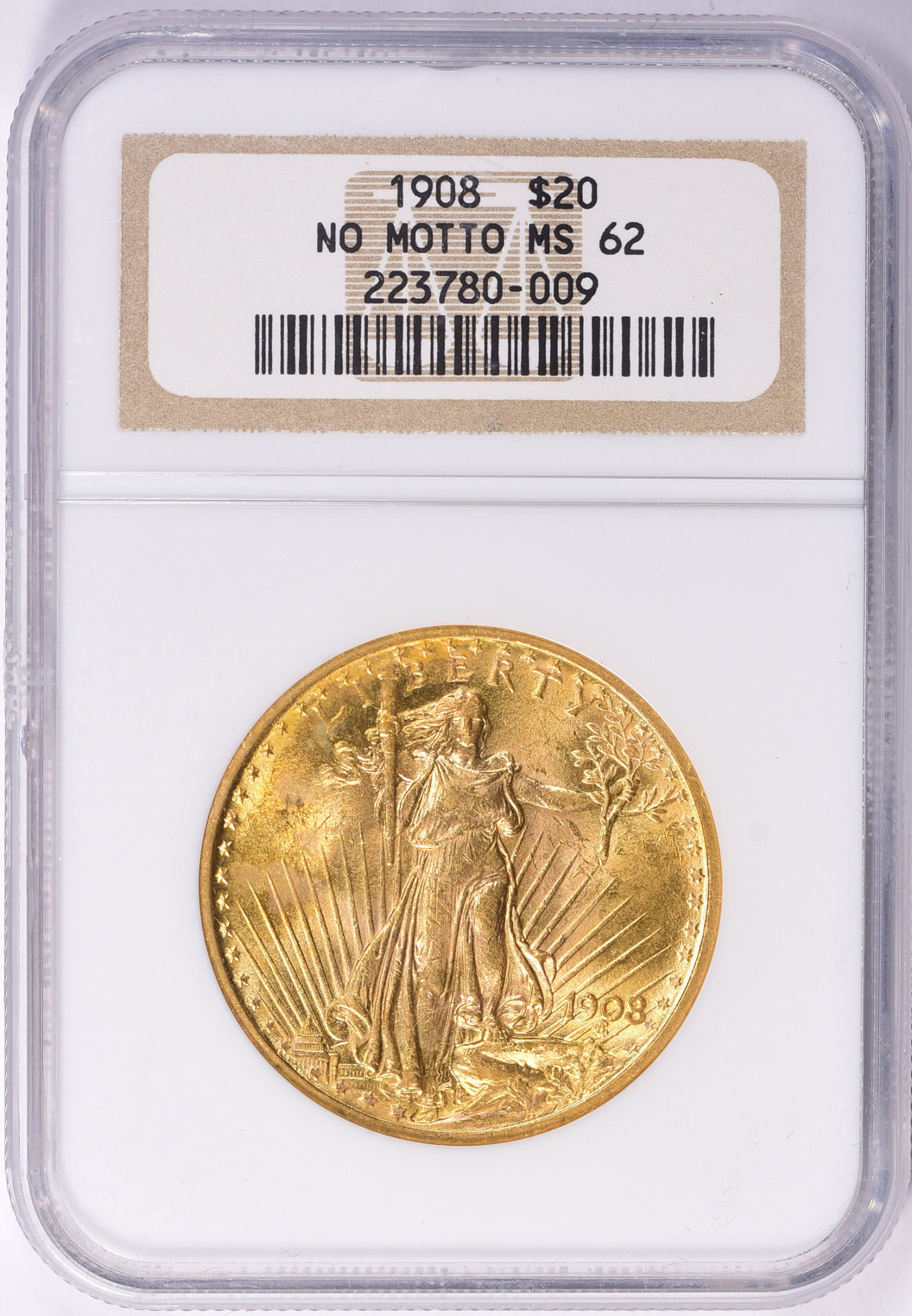 1908 Saint-Gaudens Gold Double Eagle No Motto NGC MS-62 (Item 1398852 ...